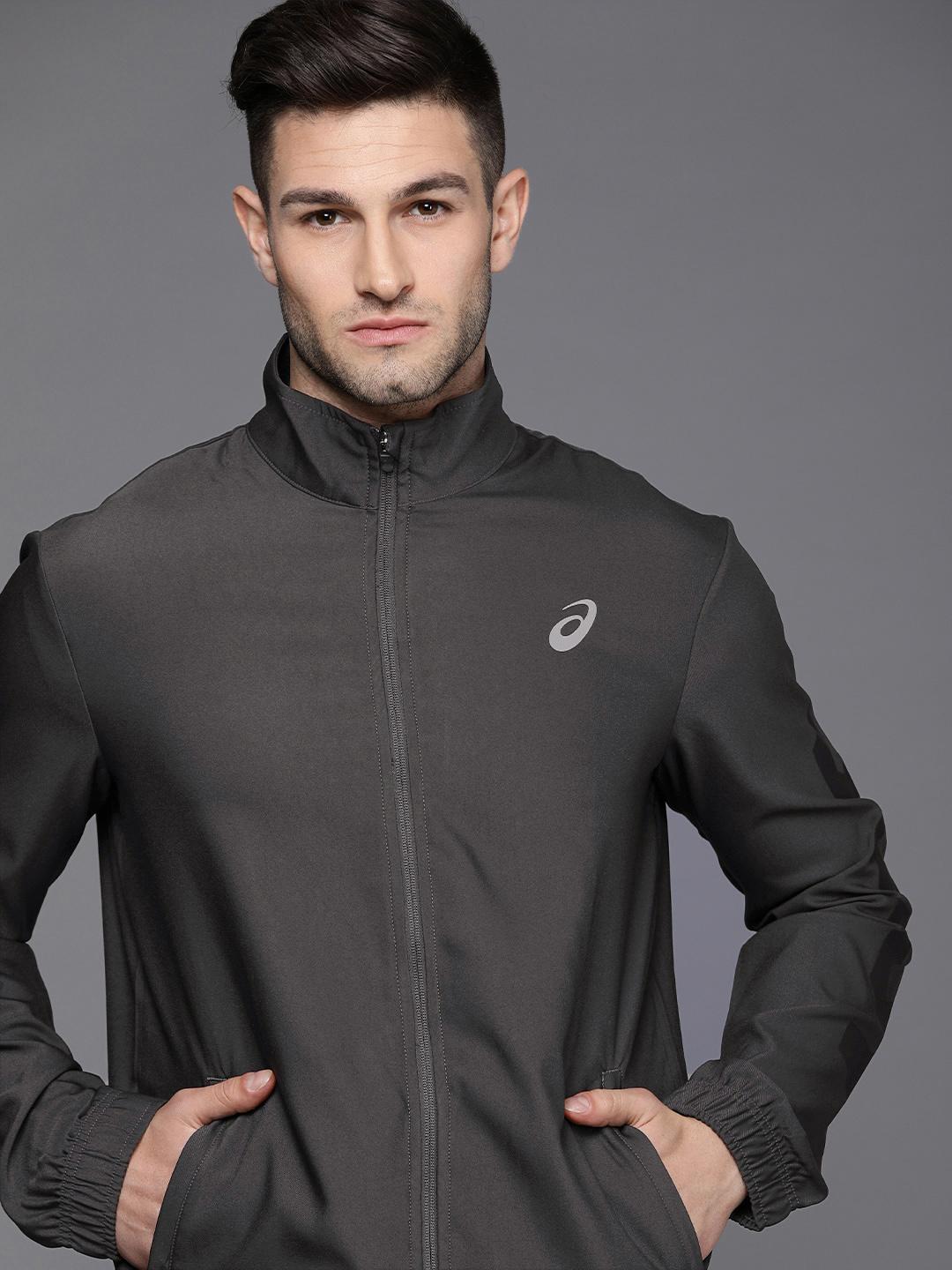 Buy ASICS Men Grey Brand Logo Printed Sporty Running Jacket With ...
