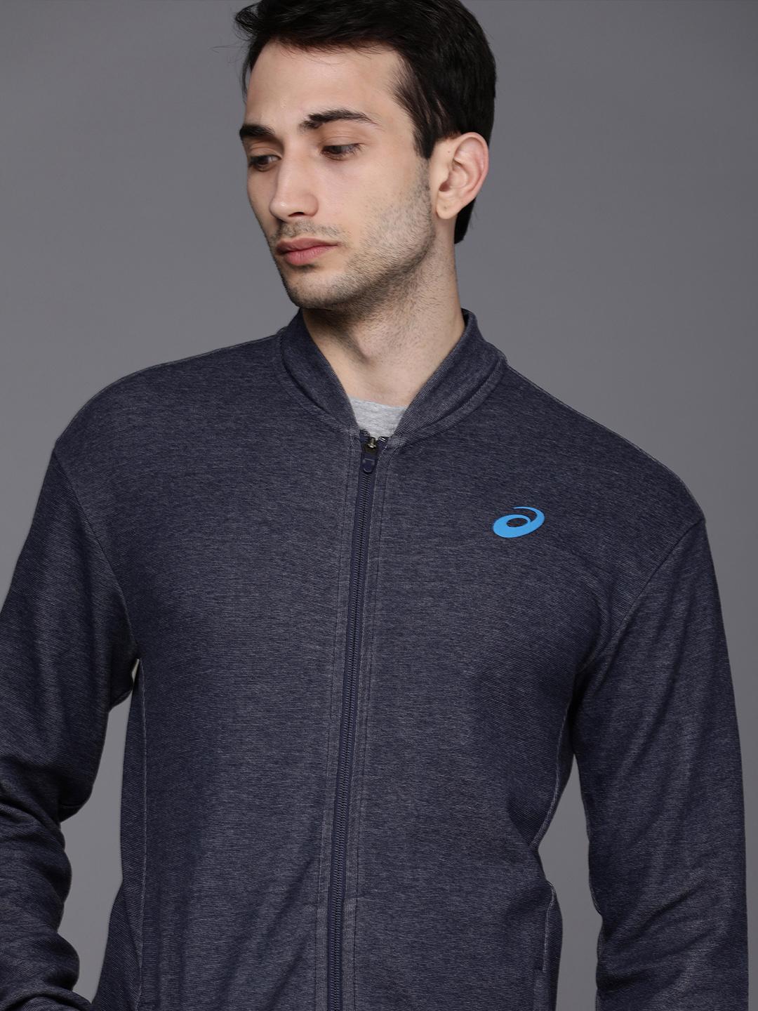 Buy ASICS Men Navy Blue Lightweight Sporty Training Jacket - Jackets ...