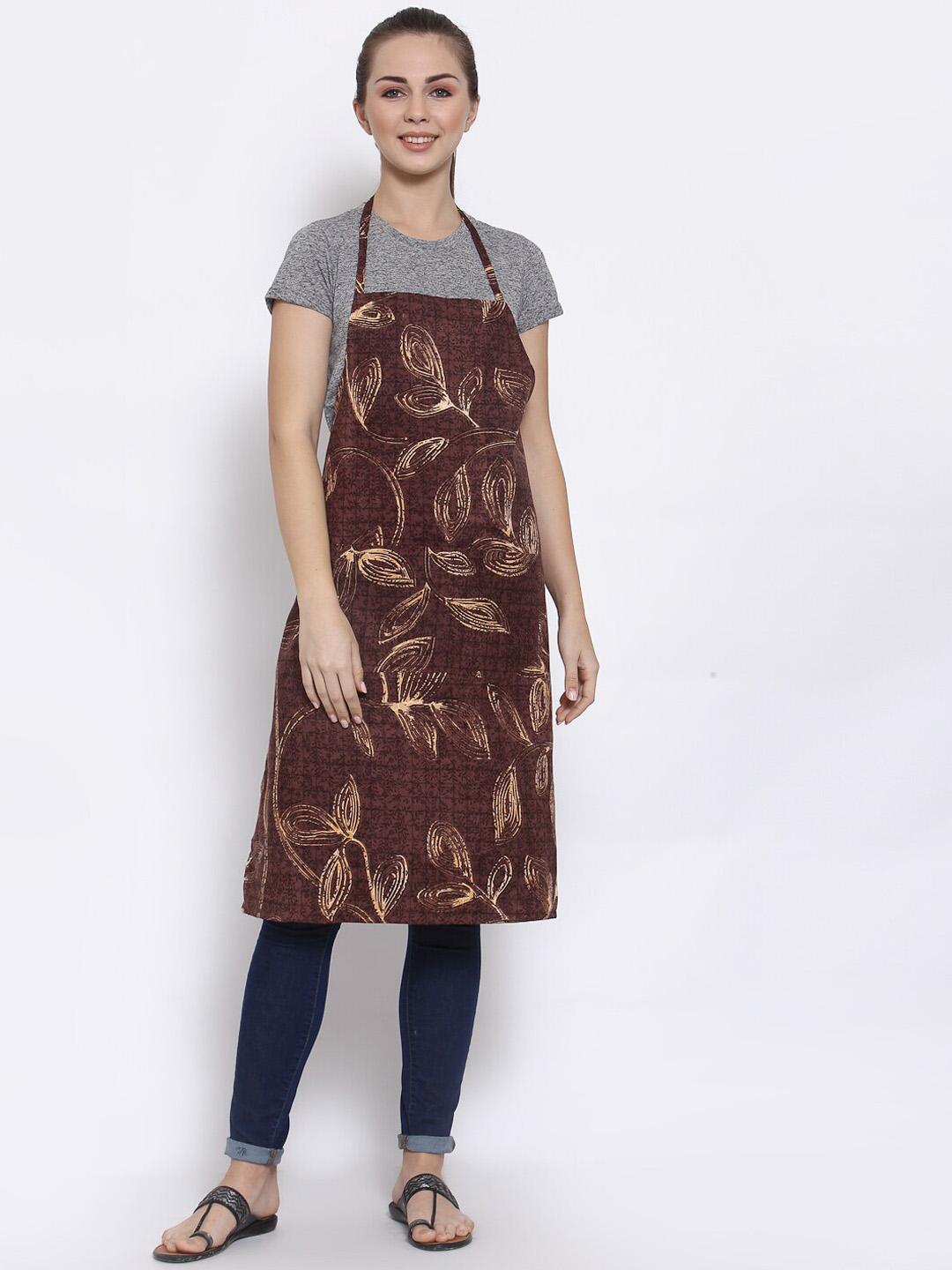 Buy Arrabi Brown & Black Leaf Printed Apron - Aprons for Unisex ...