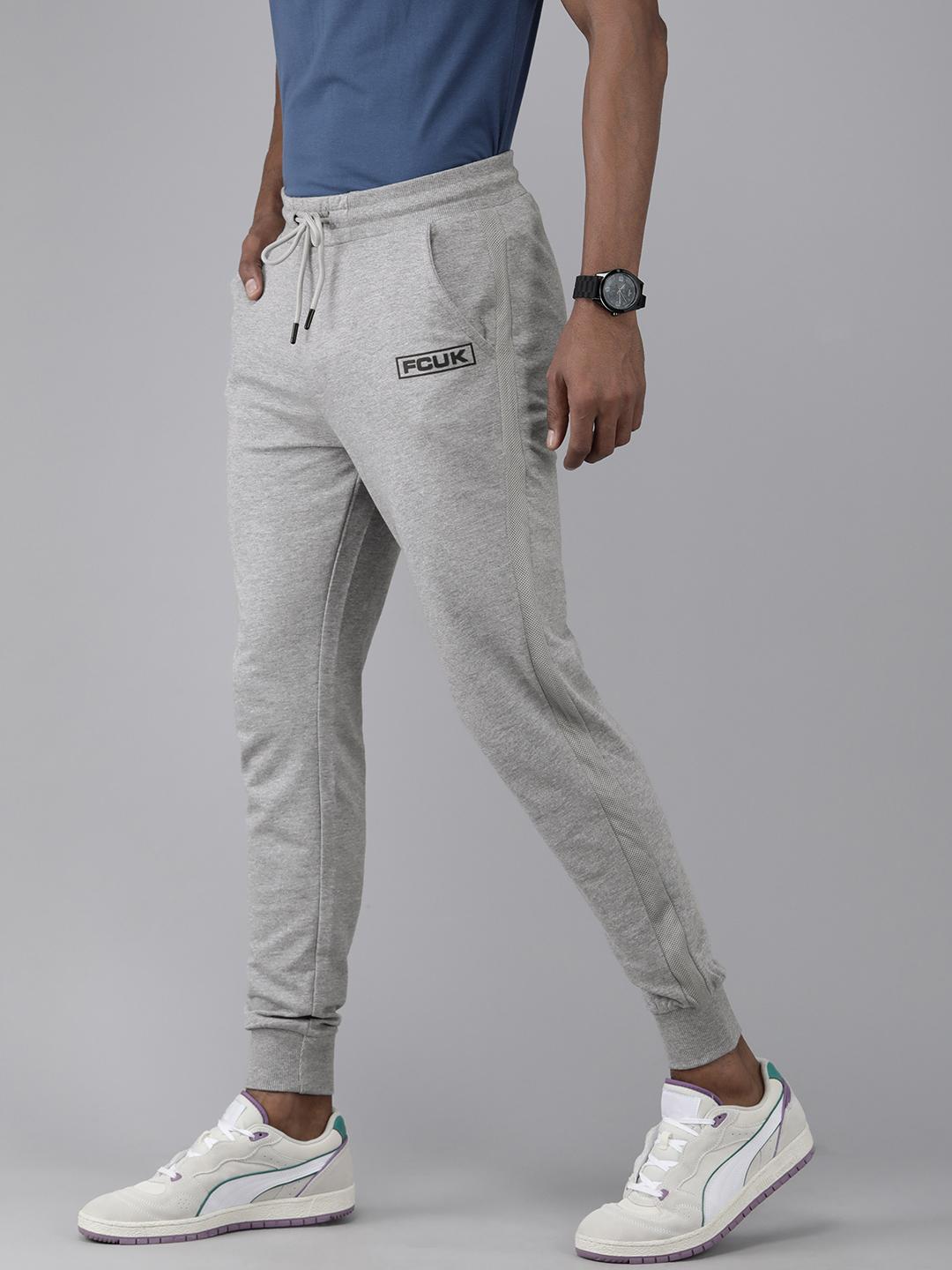 Buy French Connection Men Grey Melange Logo Printed Slim Fit Joggers ...