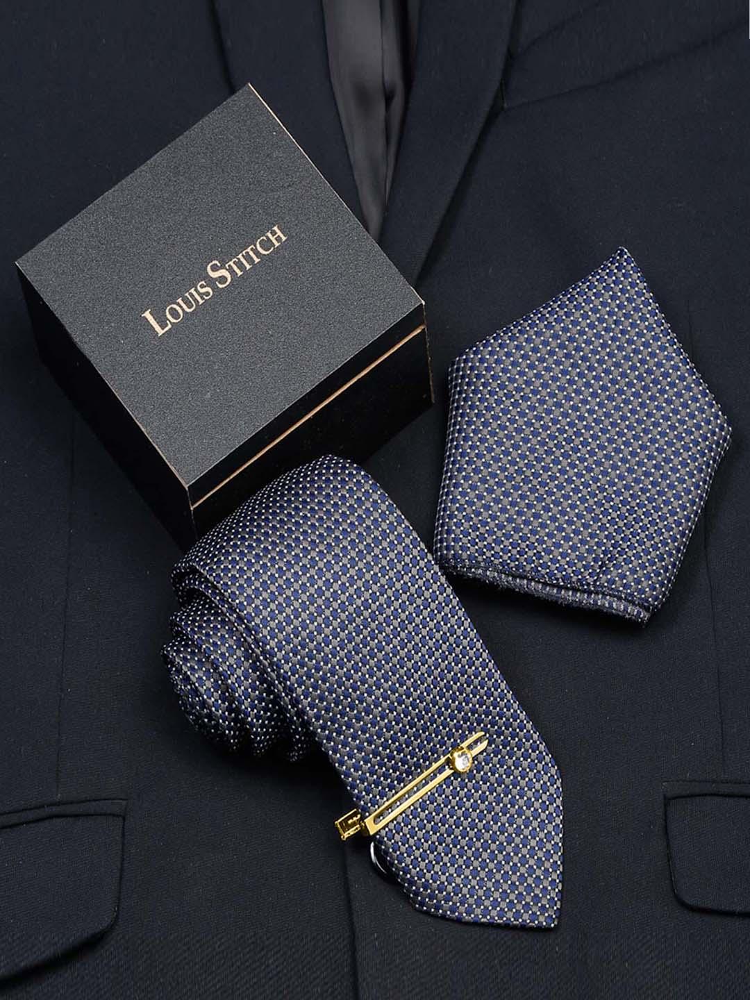 Buy LOUIS STITCH Men Checked Italian Silk Necktie Accessory Gift Set ...