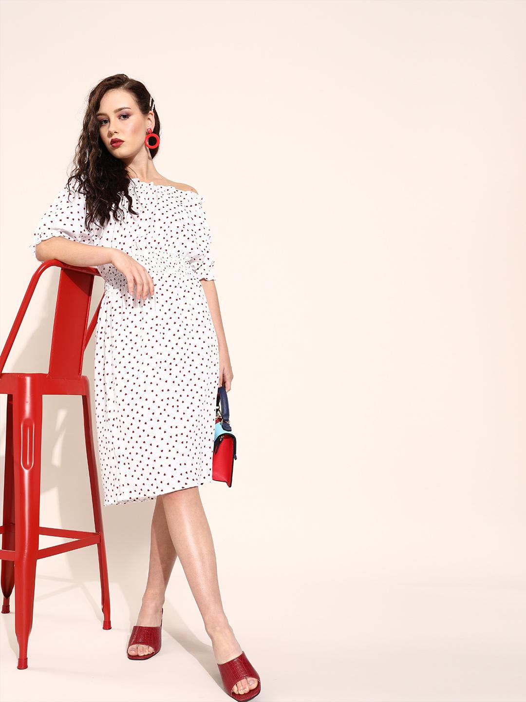 Buy U&F Women Classic White Self Design Sweetheart Neck Dress - Dresses ...
