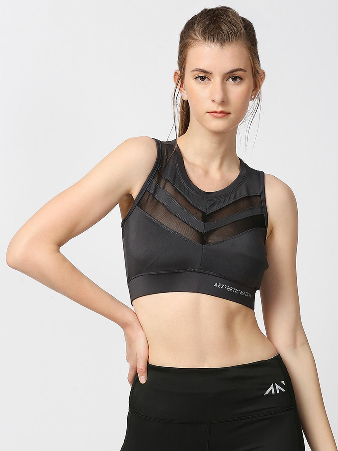 Buy AESTHETIC NATION Women Dark Grey Sports Bra - Bra for Women ...