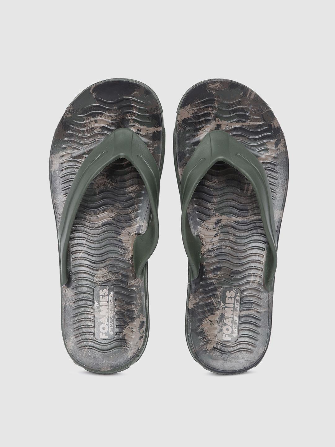 Buy Skechers Men Olive Green Printed SAND BAR HIDE OUT Thong Flip Flops ...