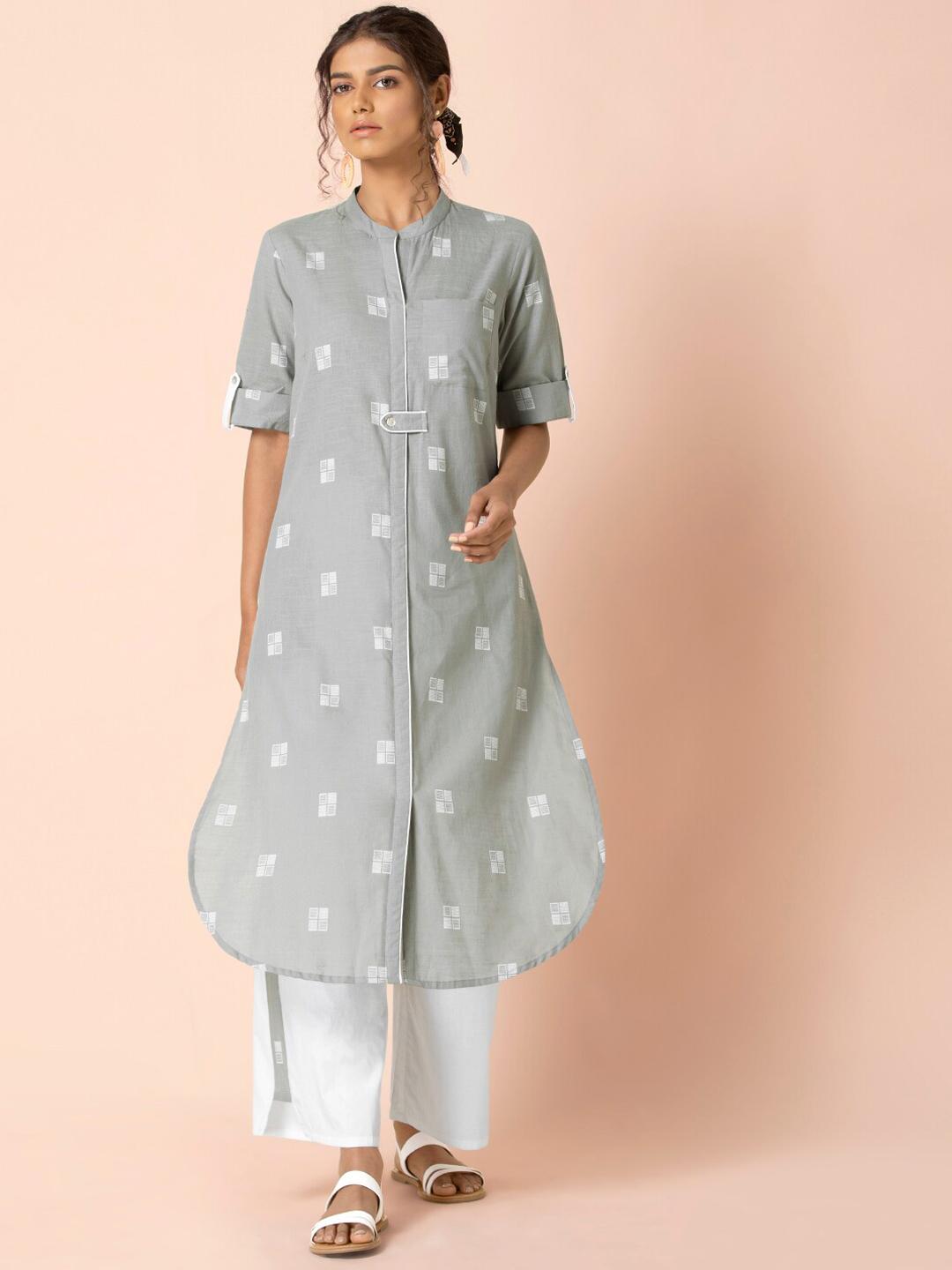 Buy Earthen BY INDYA Grey Boota Shirt Tunic And Pants Set - Kurta Sets ...