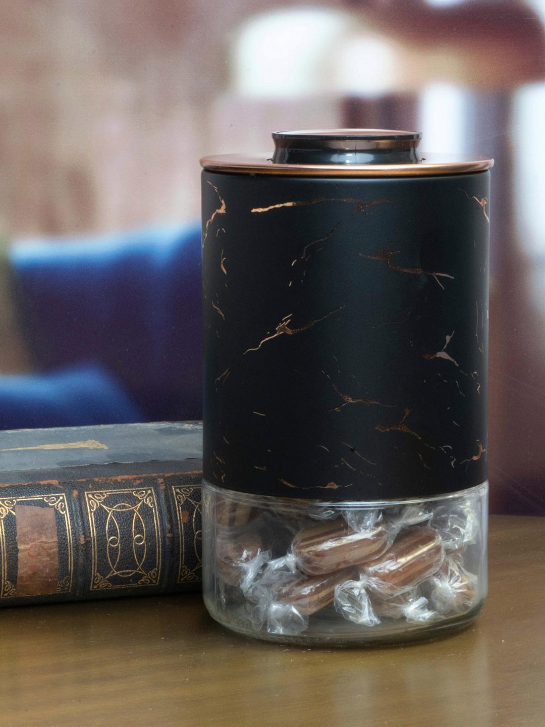Buy White Gold Black & Transparent Glass Storage Jar With Metal Cover ...
