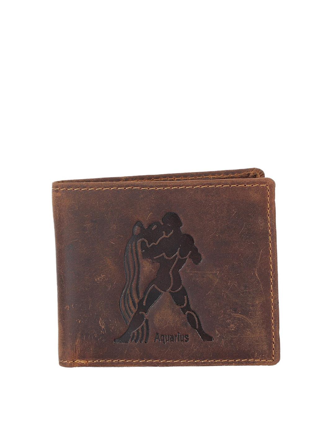 Buy Alvaro Castagnino Men Brown Textured Leather Aquarius Sign Two Fold ...