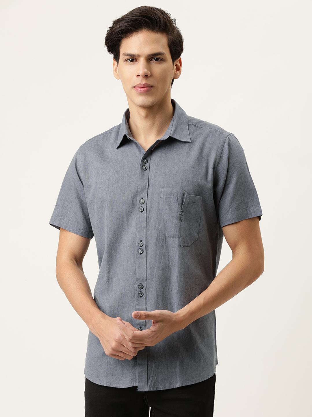Buy COUPER & COLL Men Grey Solid Cotton Casual Shirt - Shirts for Men ...