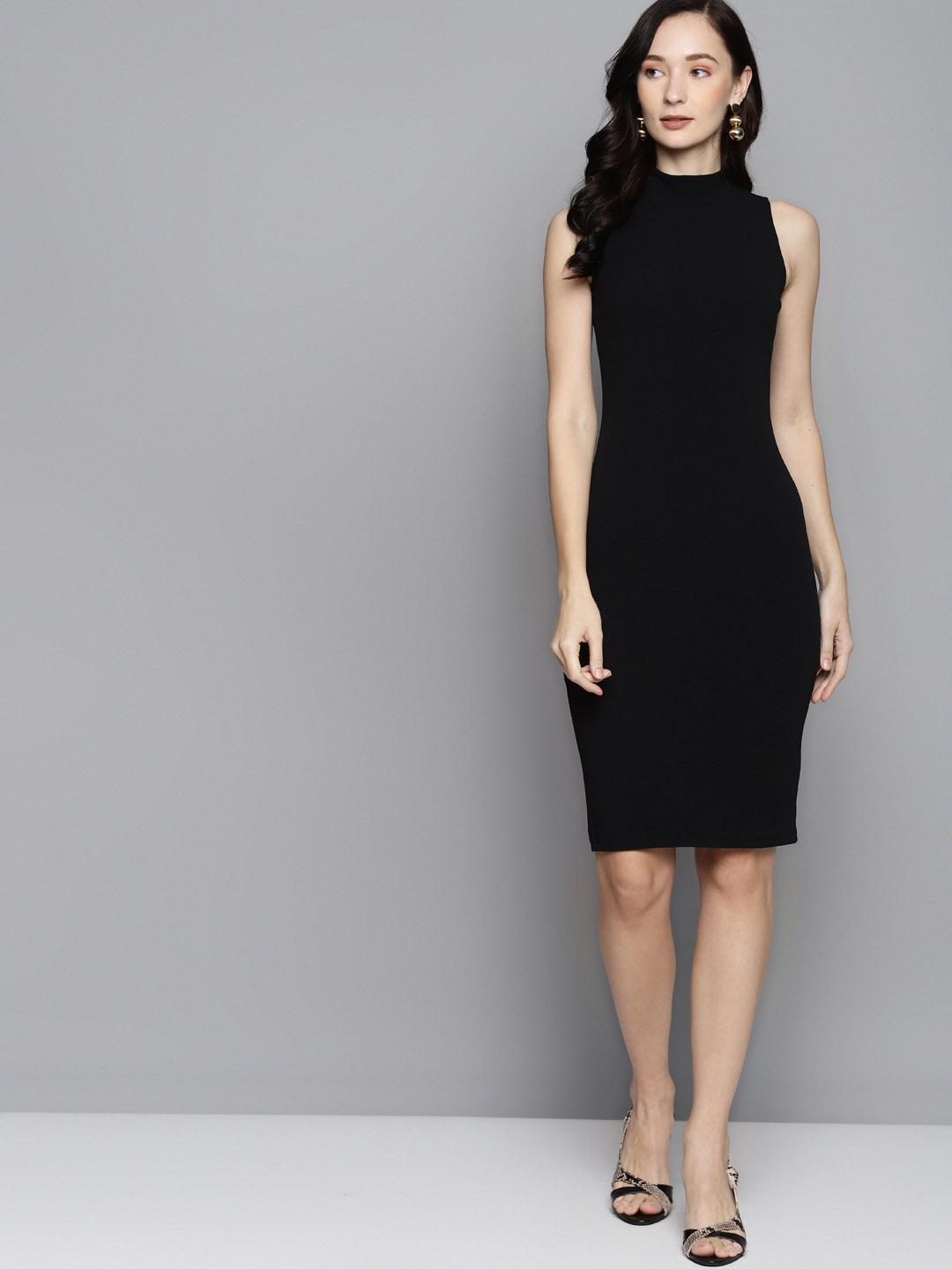 Buy SASSAFRAS Black High Neck Sleeveless Bodycon - Dresses for Women ...