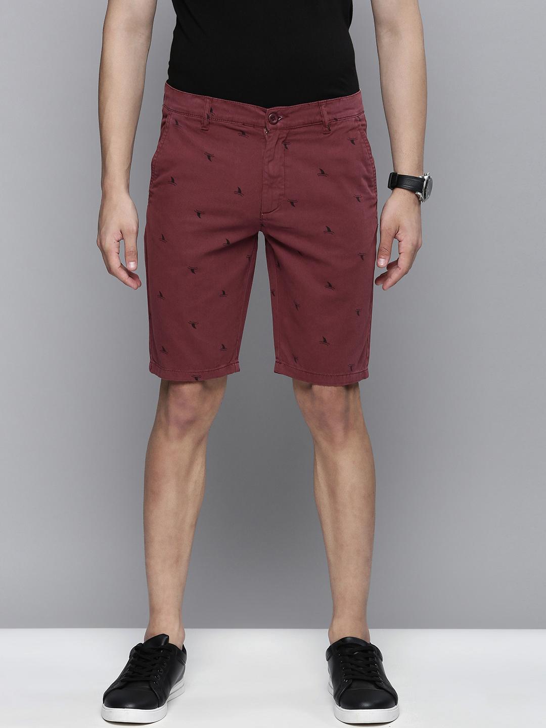 Buy The Indian Garage Co Men Pure Cotton Burgundy Printed Slim Fit ...