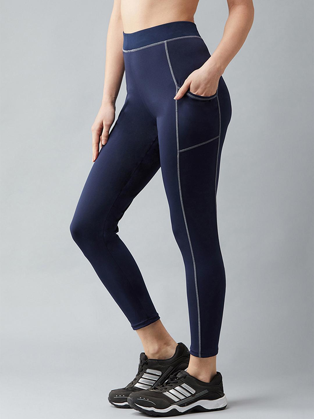 Buy Blinkin Women Navy Blue Solid Gym Tights - Tights for Women ...