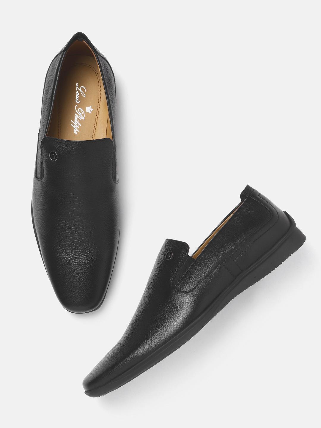 Buy Louis Philippe Men Black Solid Formal Leather Slip Ons - Formal ...