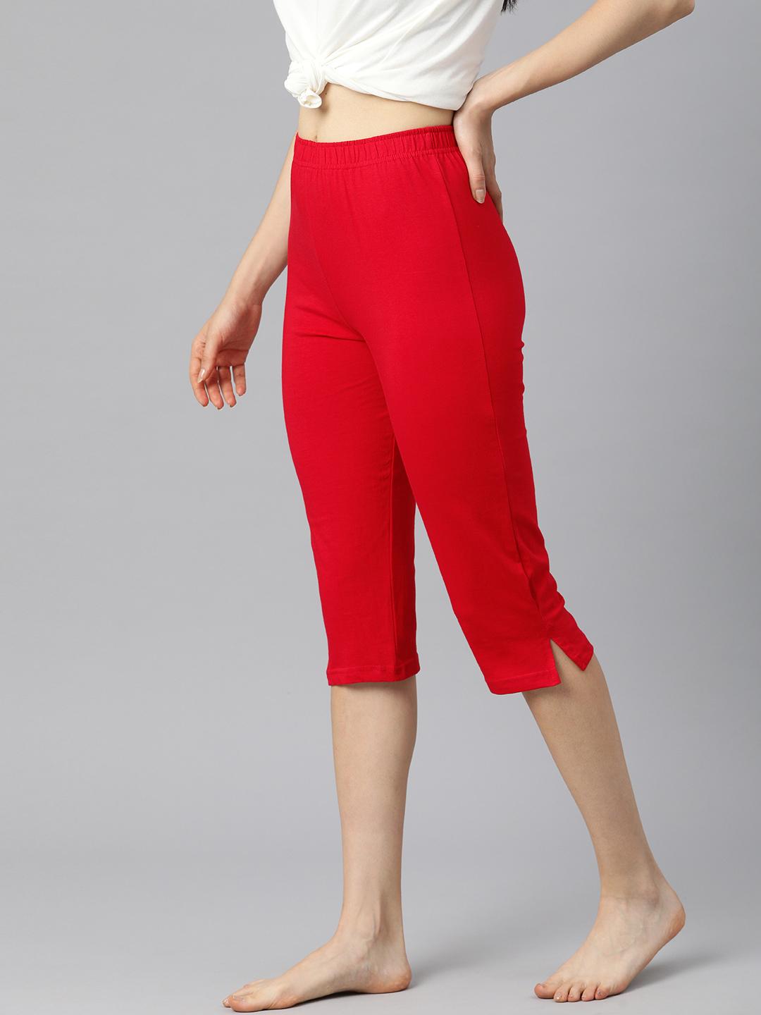 Buy NOT YET By Us Women Red Cotton Relaxed Fit Lounge Capris With Side ...