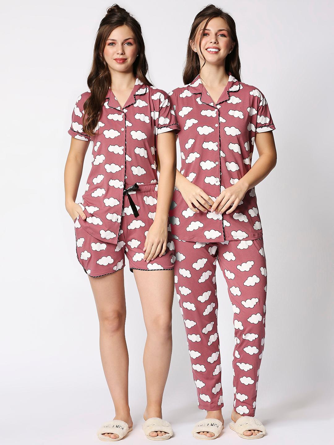 Buy I Like Me Women Printed Pure Cotton Shirt With Pyjam & Shorts ...