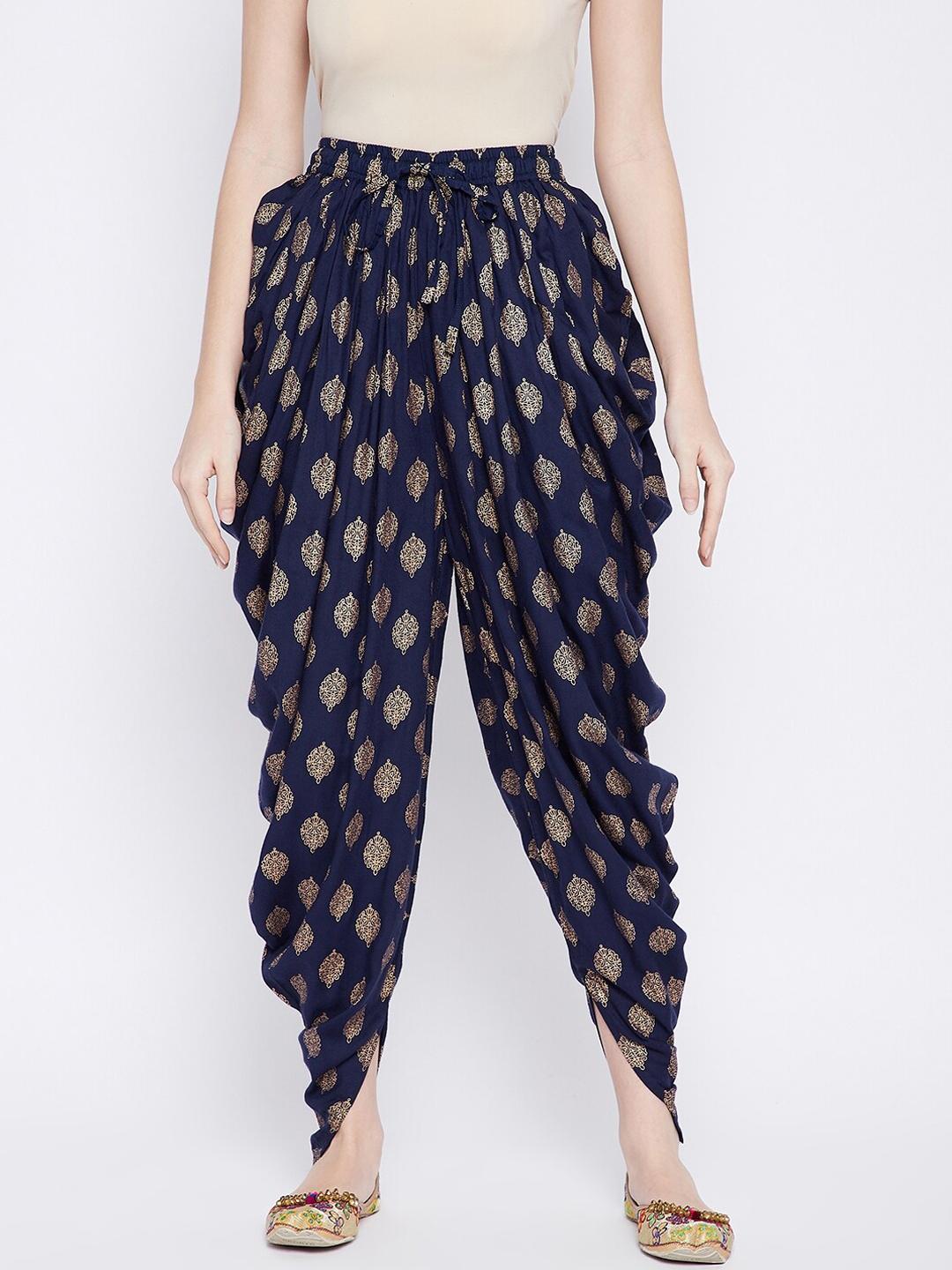 Buy TULIP 21 Women Navy Blue & Gold Ethnic Motif Printed Dhoti Pants ...