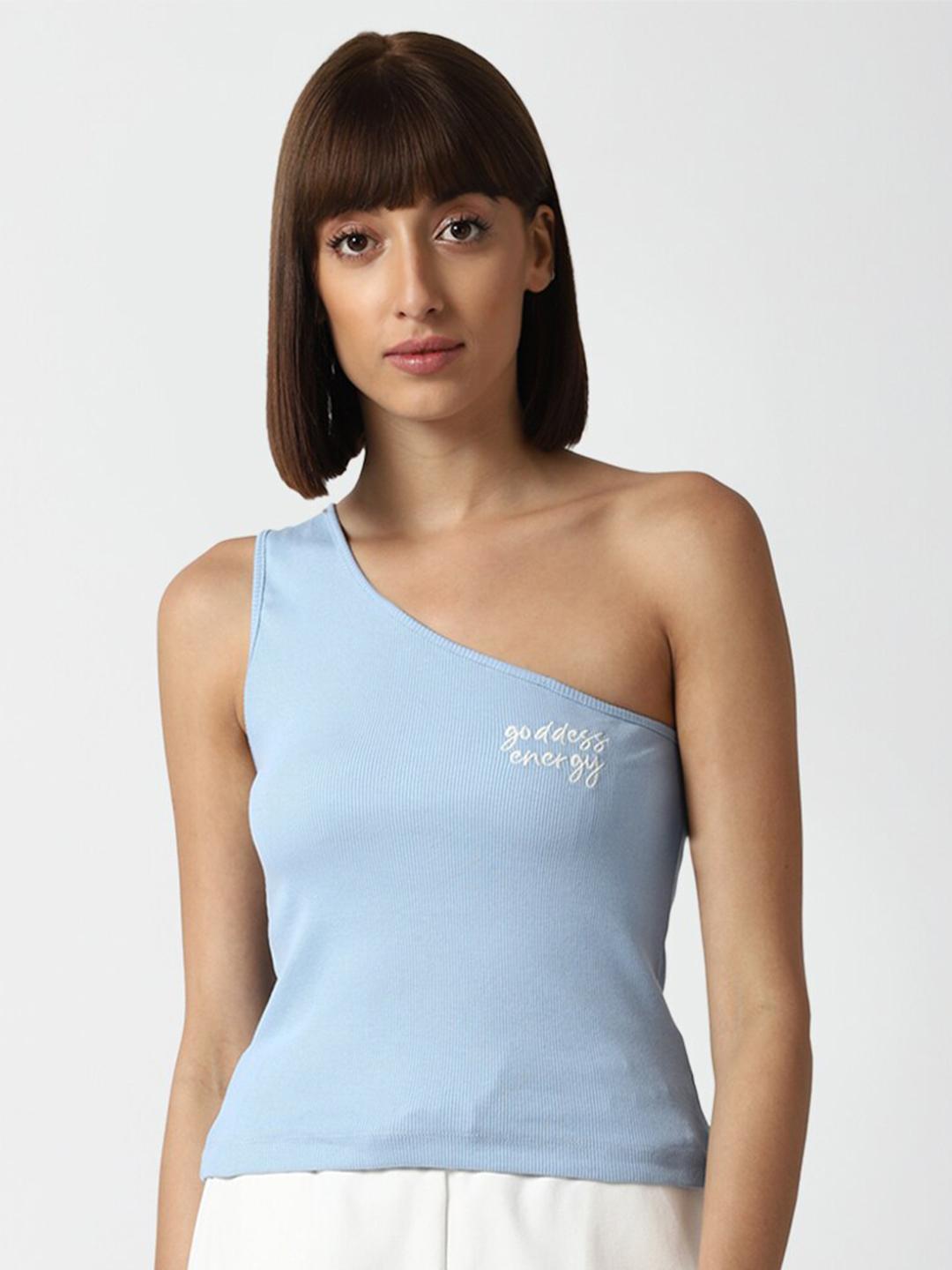 Buy FOREVER 21 Blue One Shoulder Regular Crop Top - Tops for Women ...