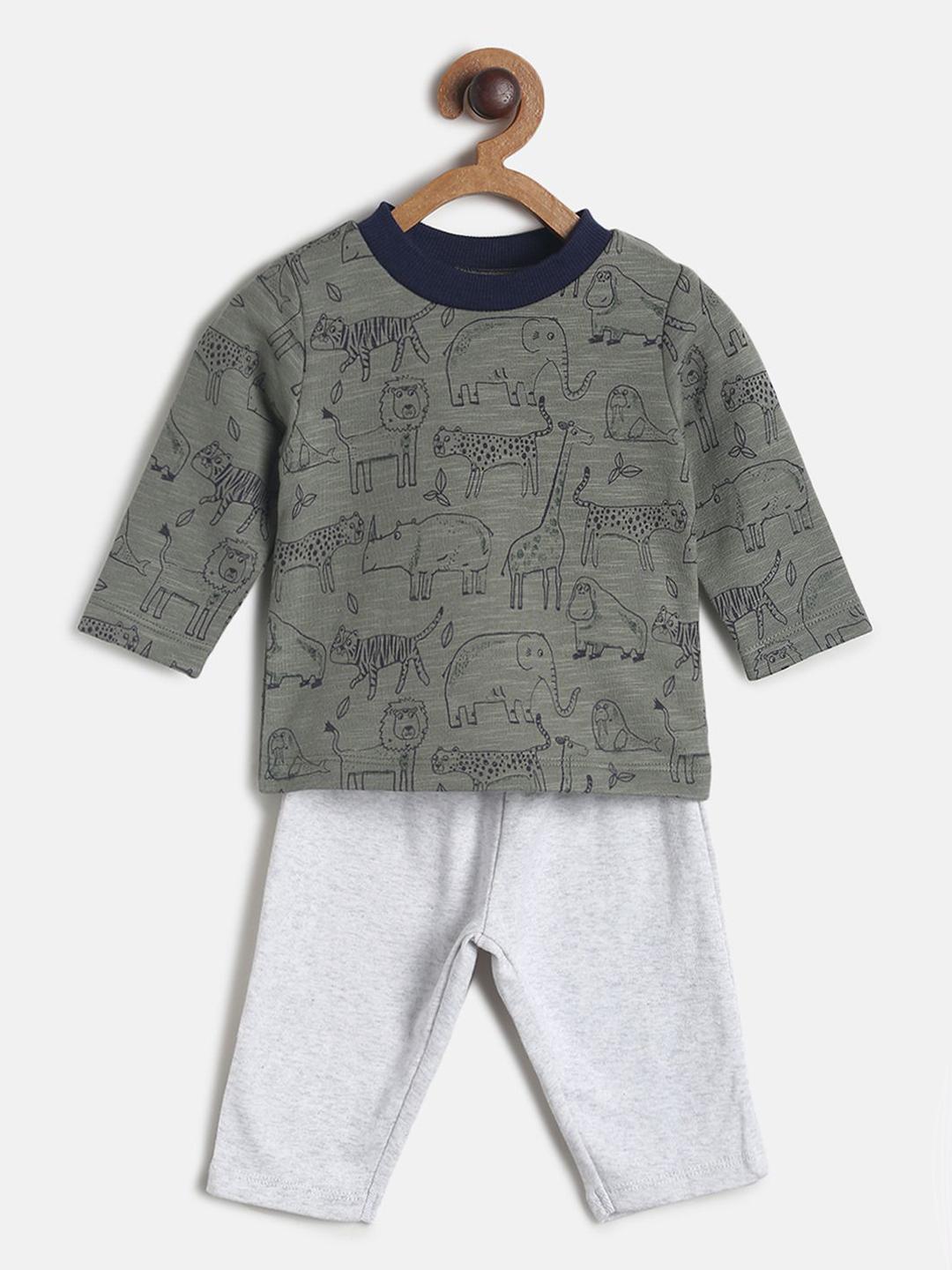 Buy MINI KLUB Boys Grey & Navy Blue Printed T Shirt With Pyjamas ...