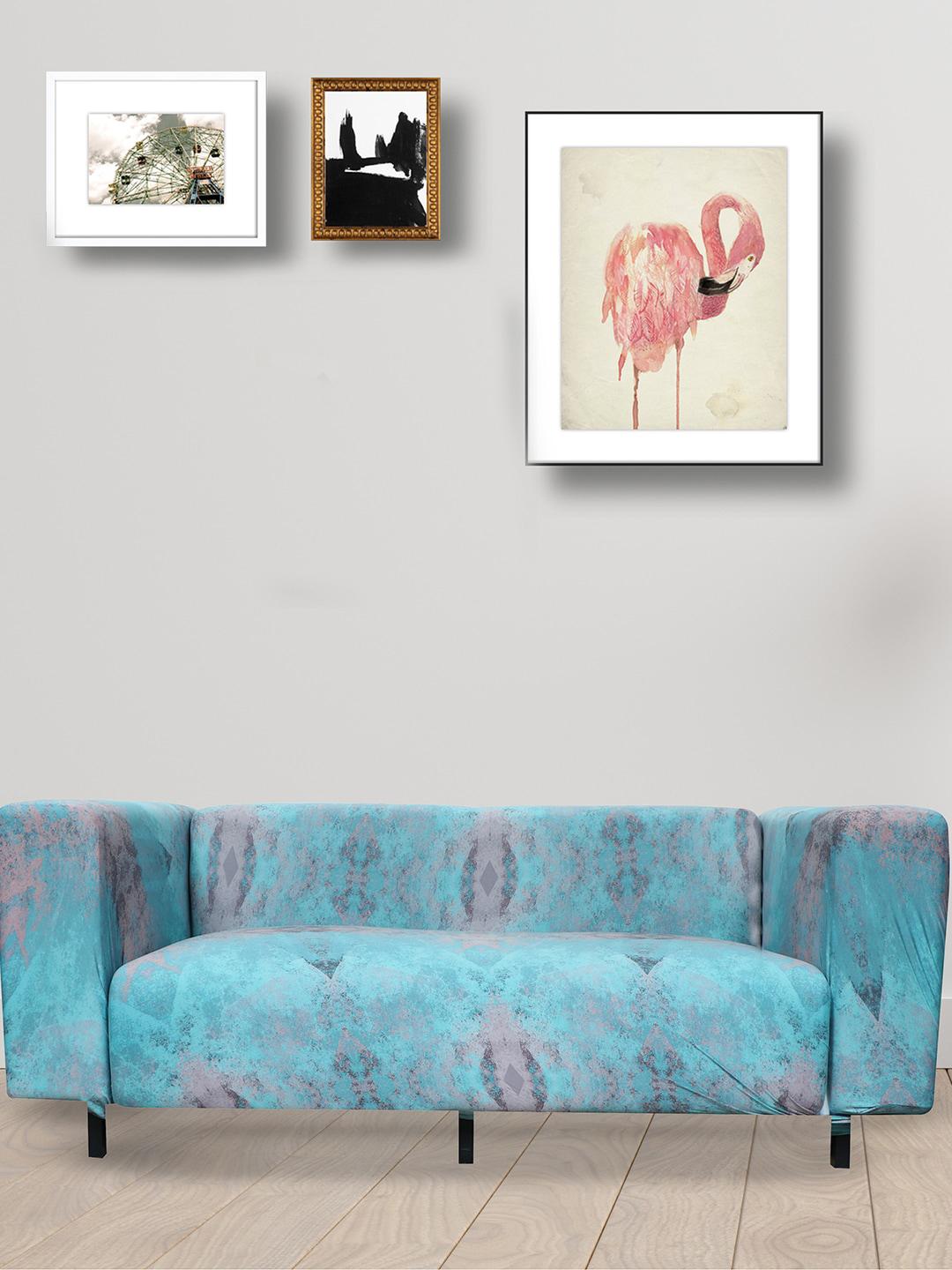 Buy HOUSE OF QUIRK Turquoise Blue 4 Seater Stretchable Non Slip Sofa ...