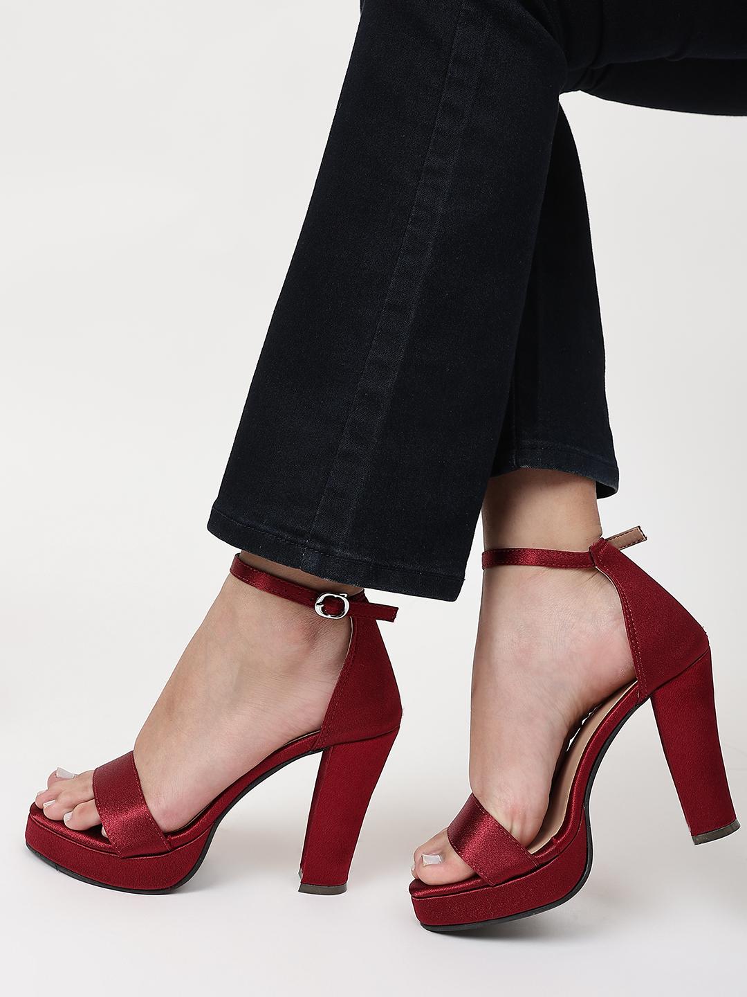 Buy Marc Loire Maroon Block Heel Sandals With Buckles - Heels for Women ...