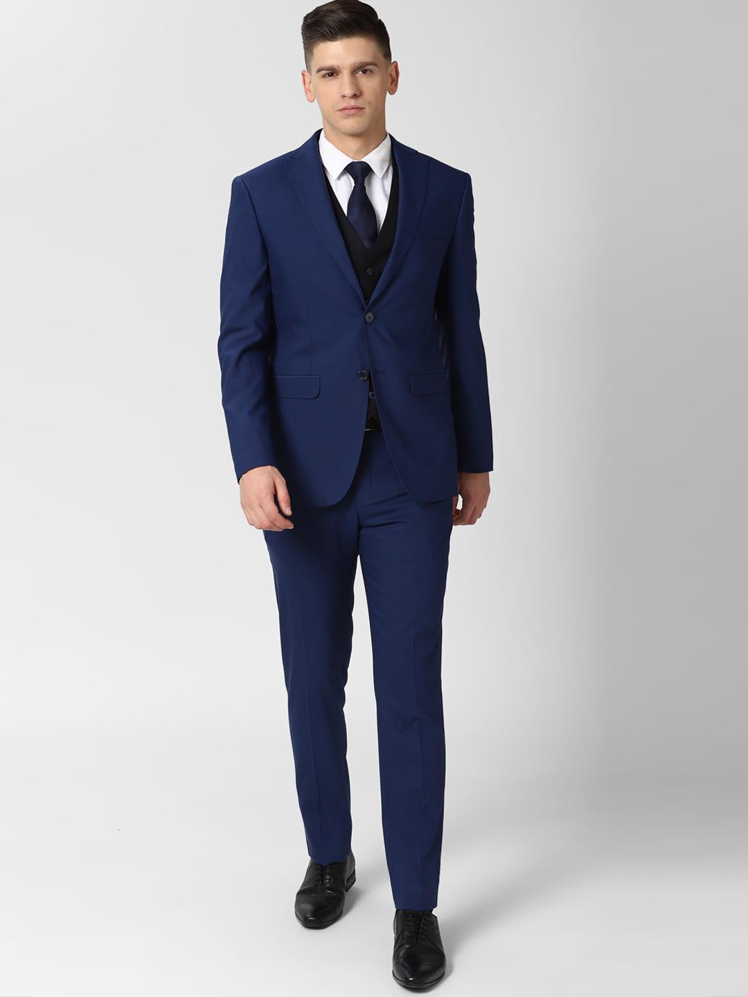 Buy Peter England Elite Men Navy Blue Solid Slim Fit Single Breasted ...