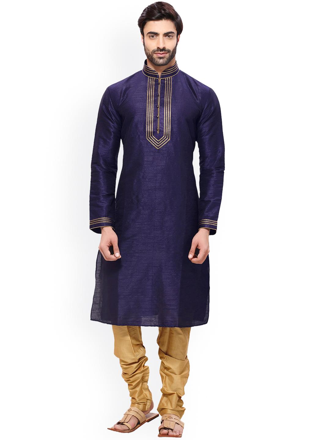 Buy RG DESIGNERS Men Violet Empire Kurta With Churidar - Kurta Sets for ...