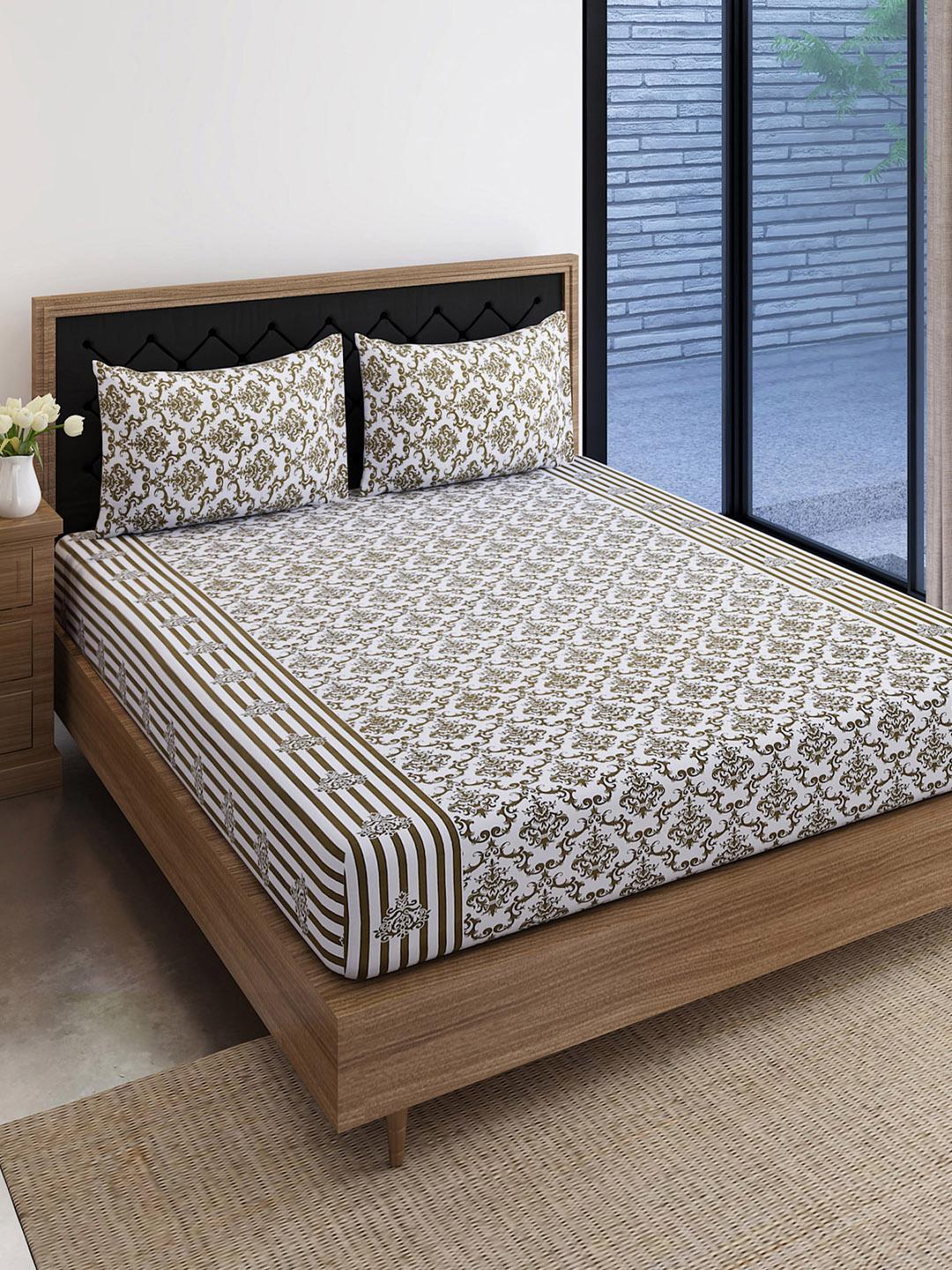 Buy SWAYAM Vedic Brown Ethnic Motifs Pure Cotton 144 TC King Bedsheet With 2 Pillow Covers 100 X ...
