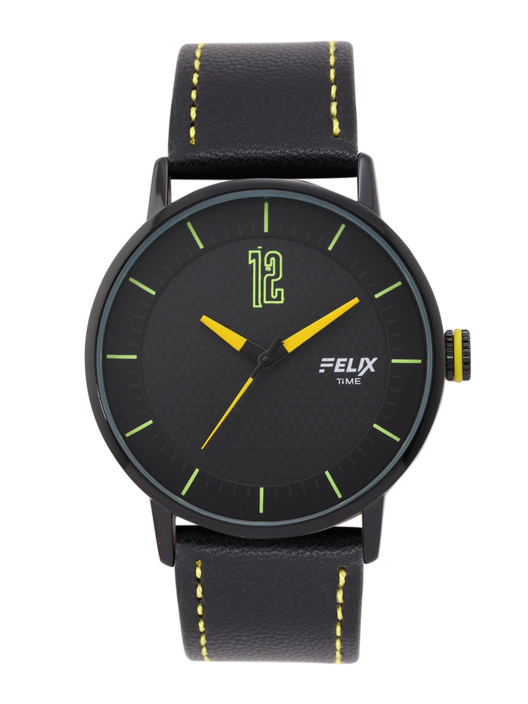 Buy FELIX Men Black Textured Leather Analogue Watch F3224GBGE - Watches ...