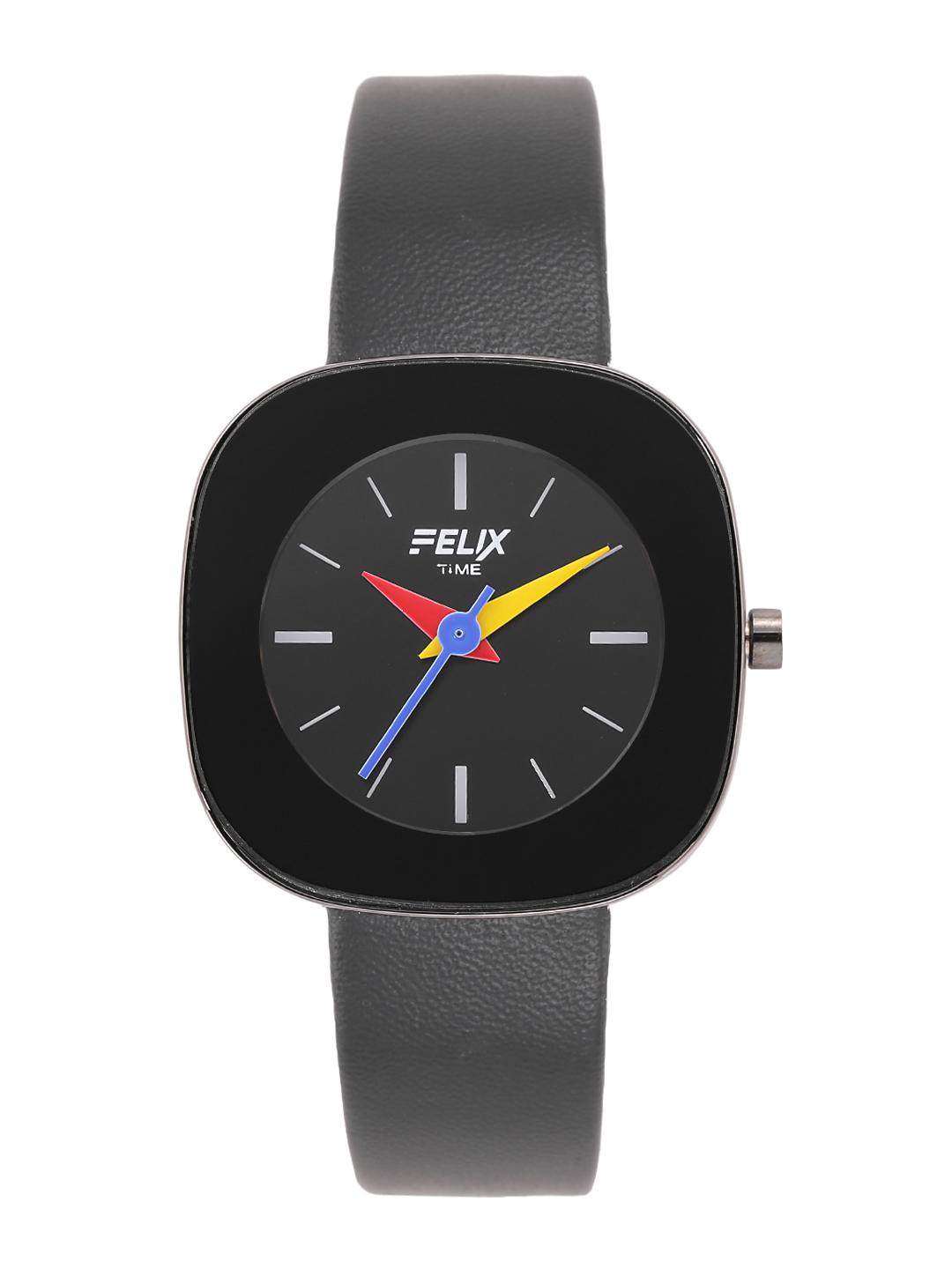 Buy FELIX Women Black Stainless Steel Solid Dial & Black Leather ...