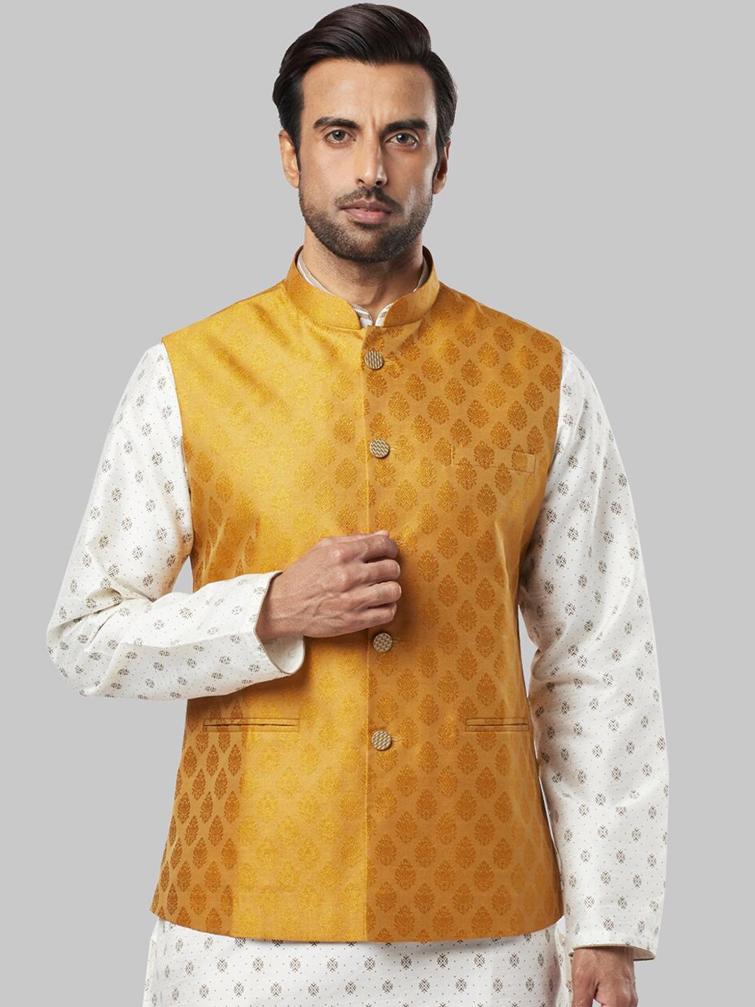 Buy Ethnix By Raymond Men Brown Woven Design Corduroy Nehru Jacket ...