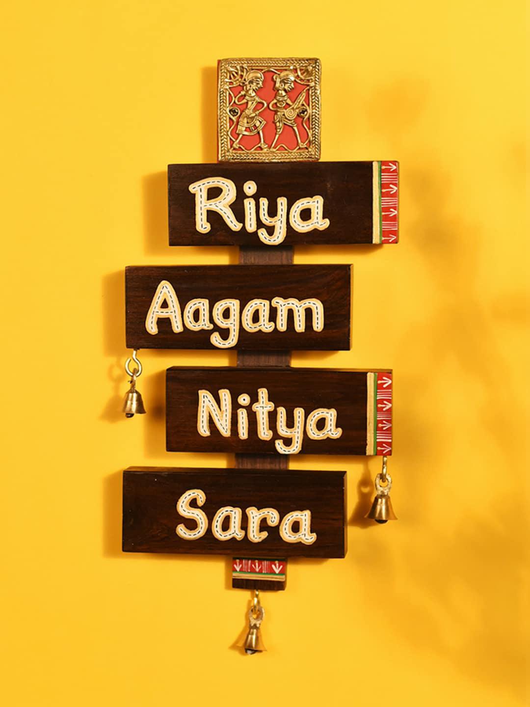 Buy AAKRITI ART CREATIONS Brown & Red Textured Handcrafted Name Plate ...