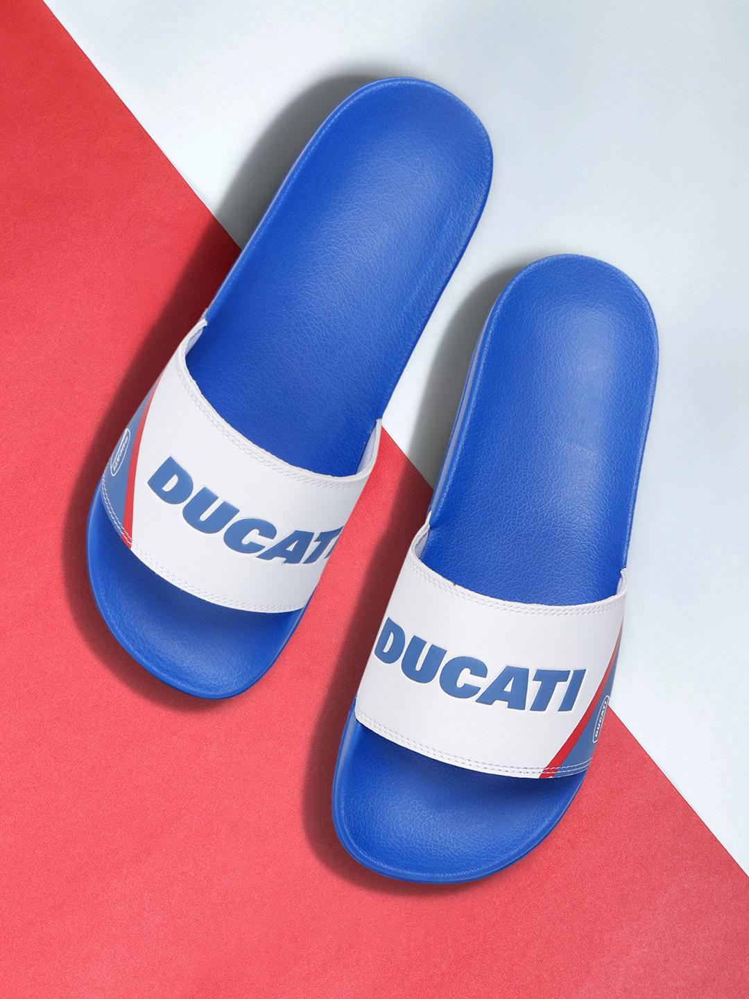 Buy Ducati Men White & Blue Brand Logo Embossed Sliders - Flip Flops ...