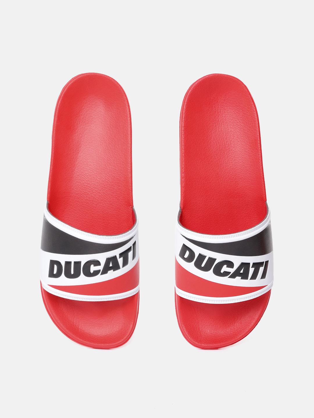 Buy Ducati Men White & Black Brand Logo Embossed Sliders - Flip Flops ...