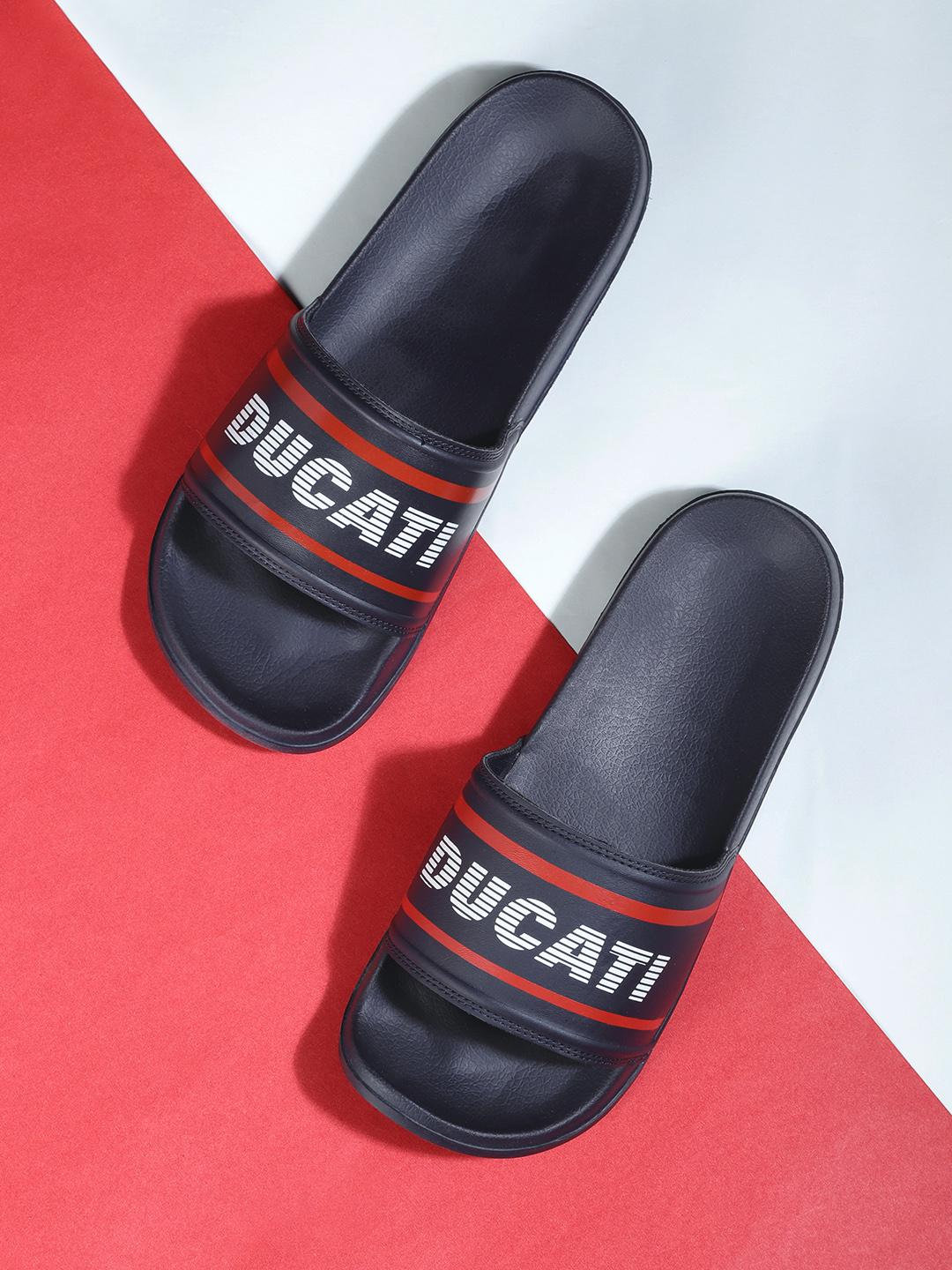Buy Ducati Men Navy Blue & White Brand Logo Print Sliders - Flip Flops ...