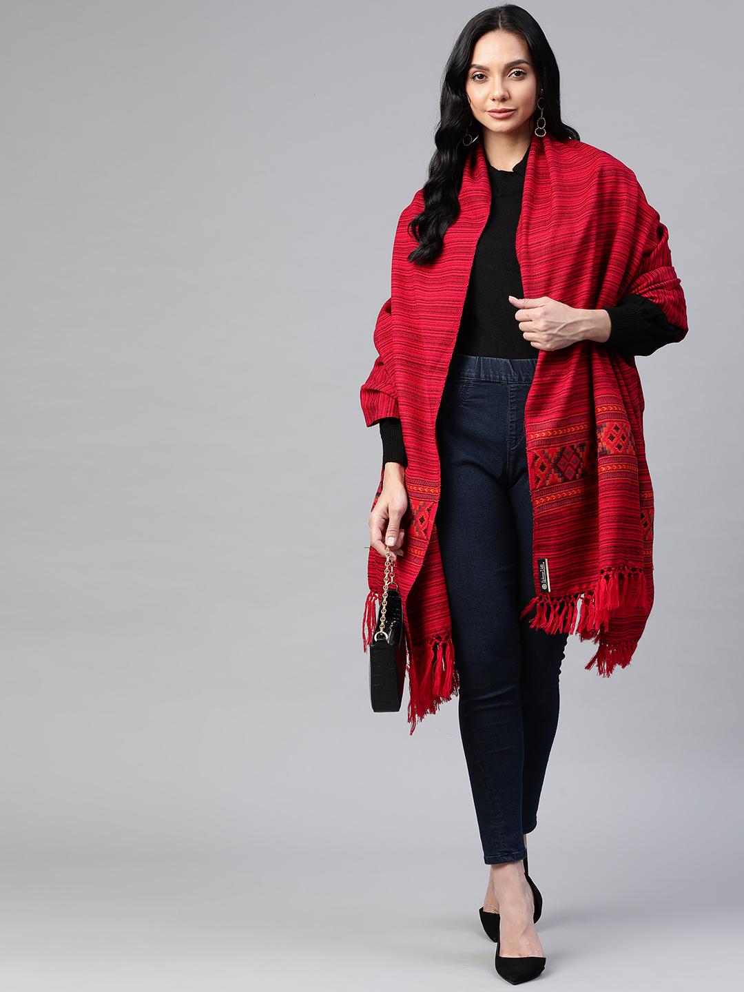 Buy WEAVERS VILLA Women Kullu Pattern Woven Winter Shawl - Shawl for ...