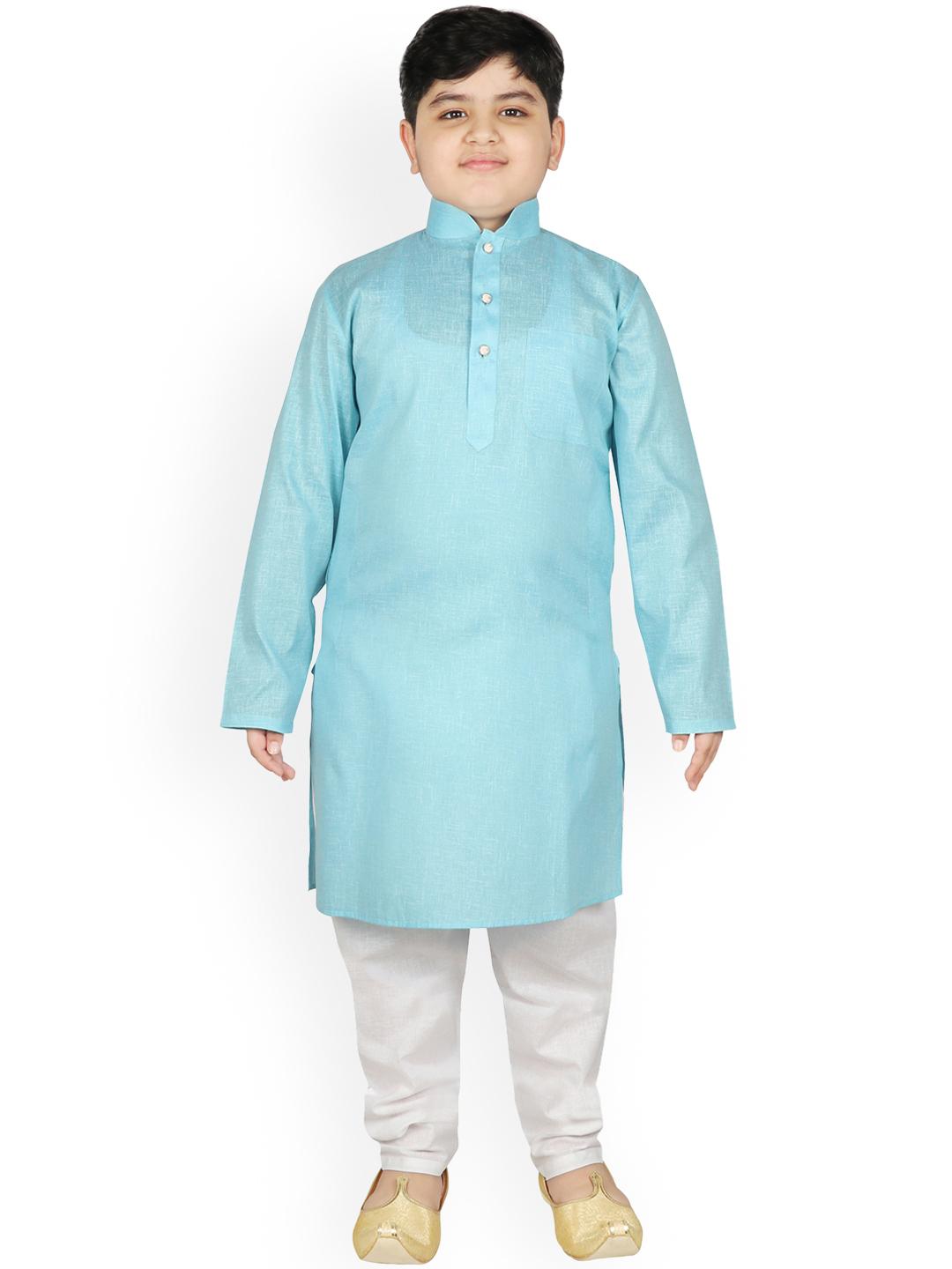 Buy SG YUVRAJ Boys Turquoise Blue Regular Pure Cotton Kurta With ...