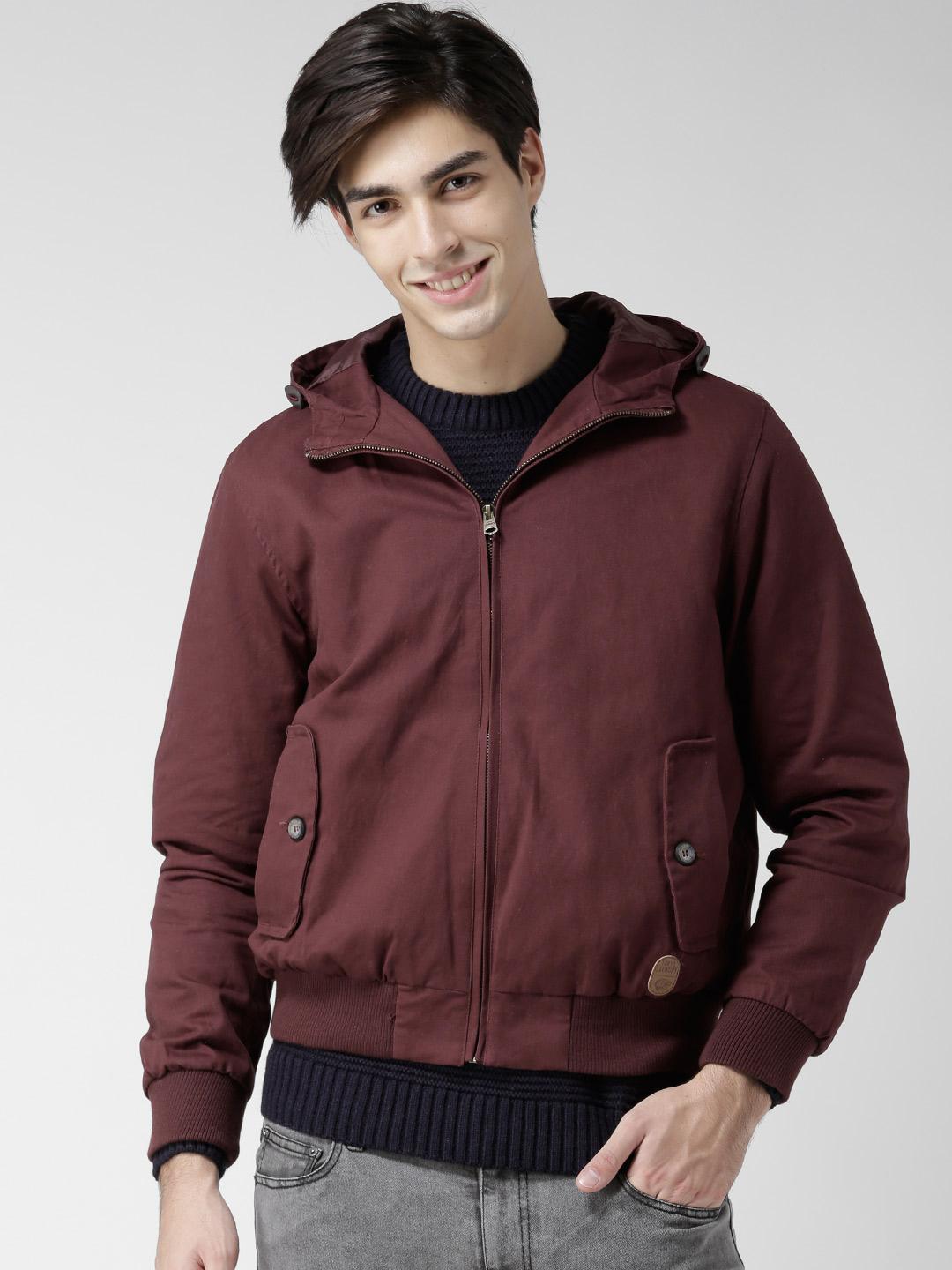 Buy Tokyo Laundry Burgundy Hooded Bomber Jacket - Jackets for Men ...