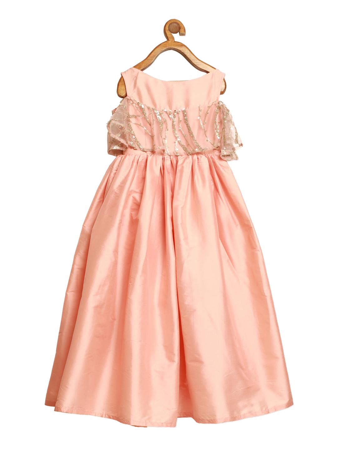 Buy Ethnovog Girls Peach Coloured Embellished Midi Dress - Dresses for ...