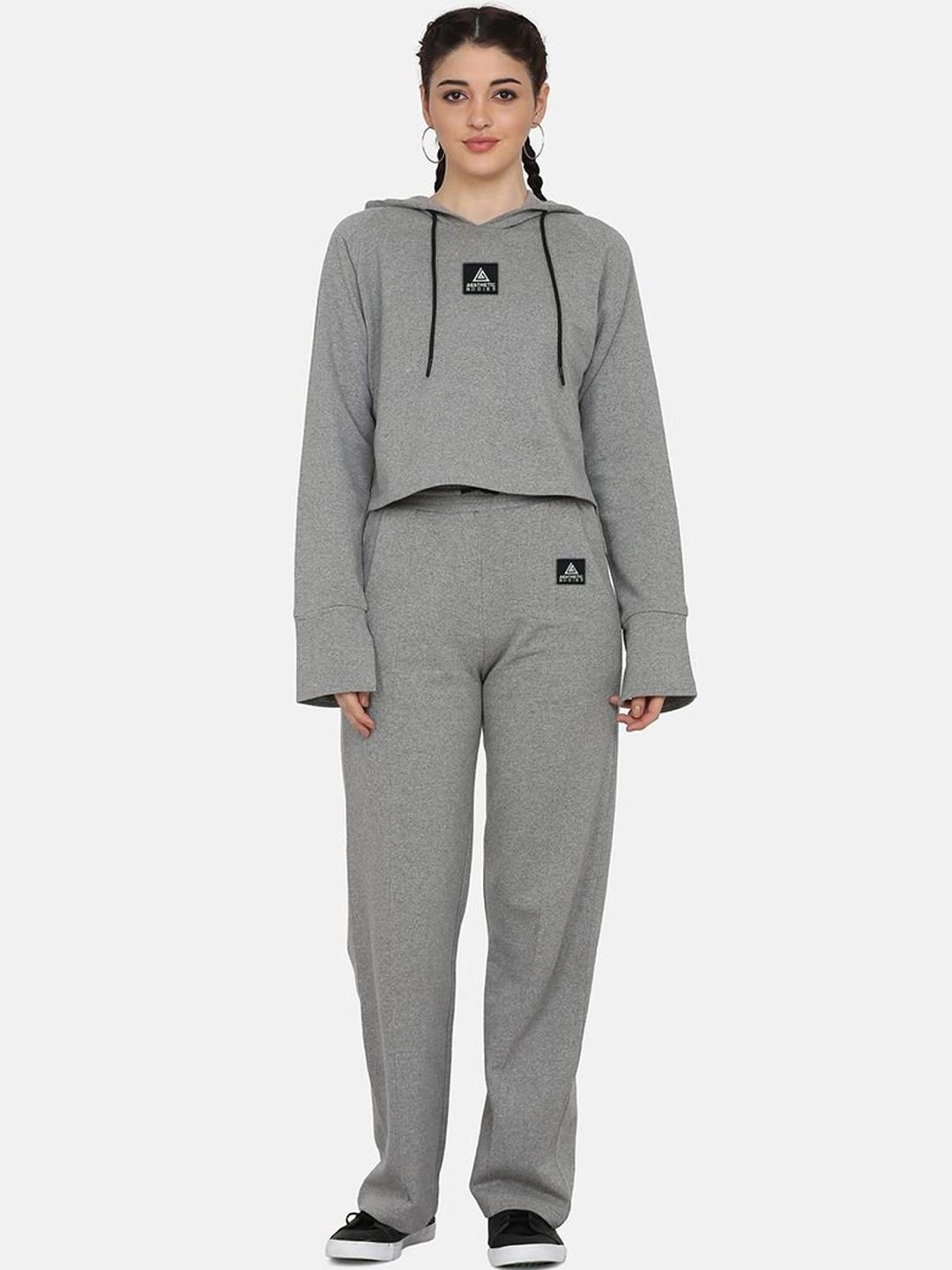 Buy Aesthetic Bodies Women Grey Solid Cotton Tracksuit - Tracksuits for ...