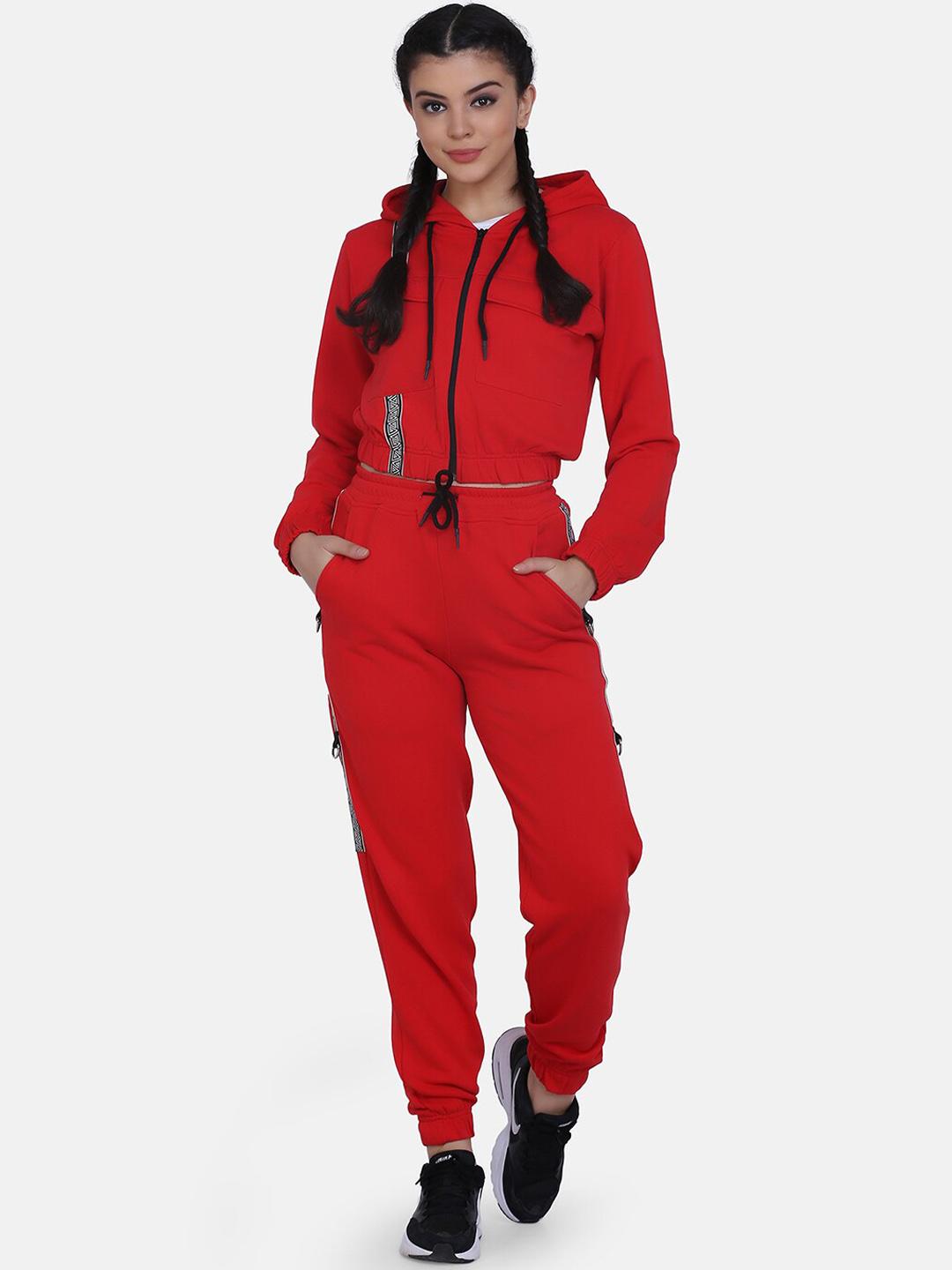 Buy Aesthetic Bodies Women Red Solid Cotton Tracksuit - Tracksuits for ...