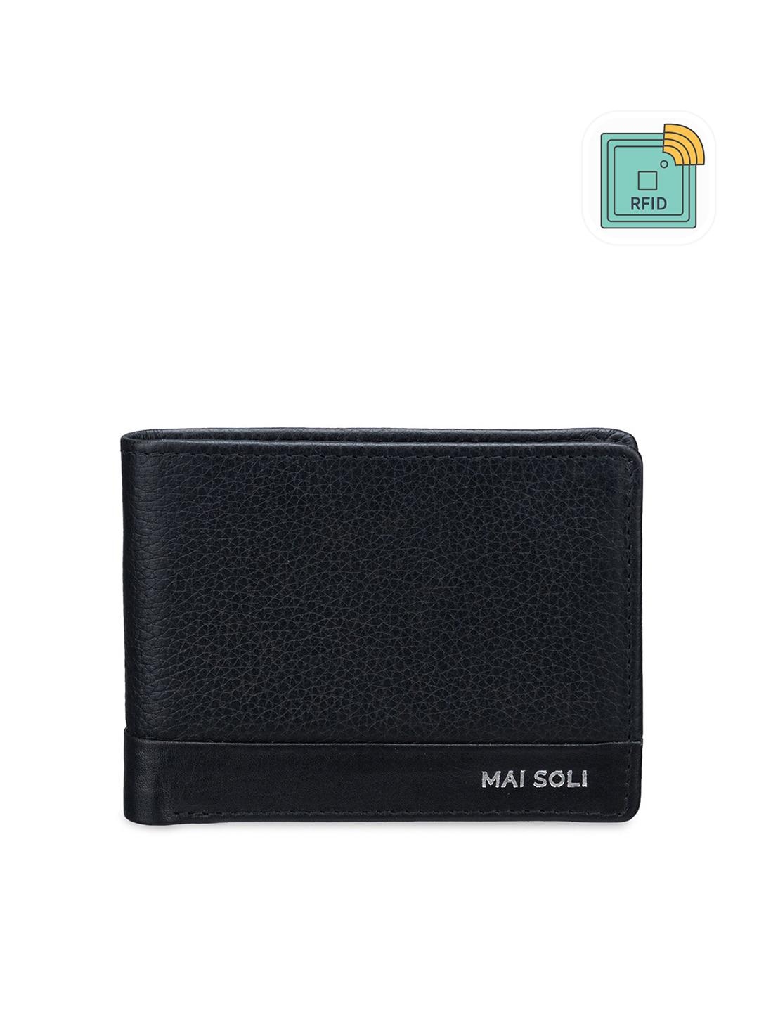Buy MAI SOLI Men Black & White Textured Genuine Leather RFID Protected ...