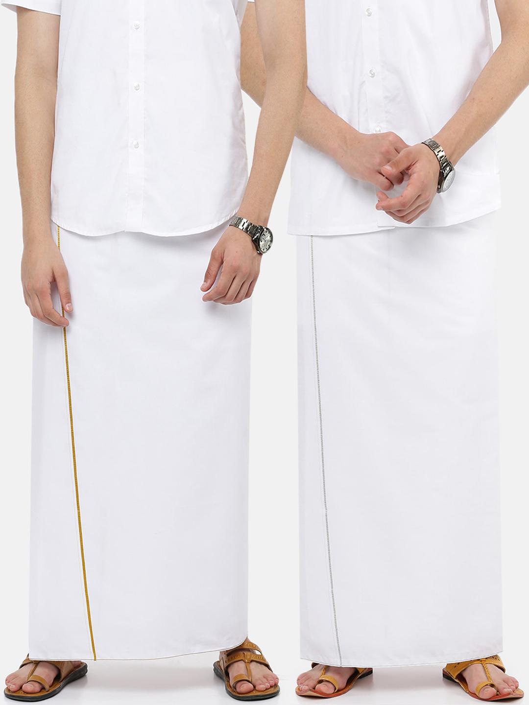 Buy Ramraj Men Pack Of 2 Pure Cotton Single Layer White Solid Veshti ...