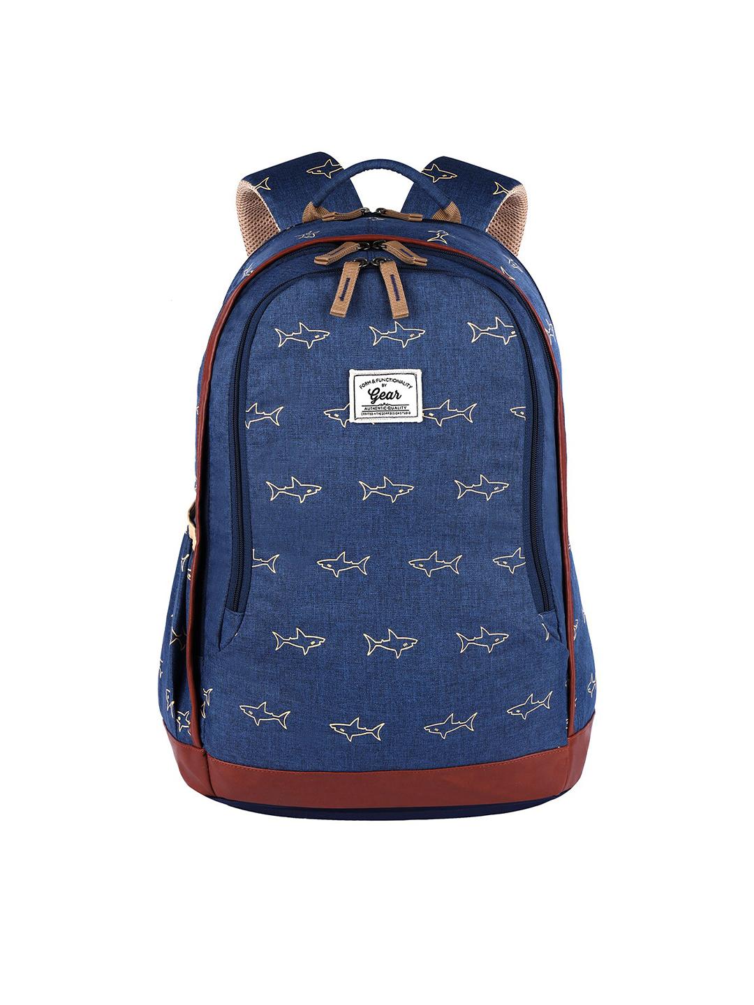 Buy Gear Unisex Blue & Beige Graphic Printed Backpack With Rain Cover ...