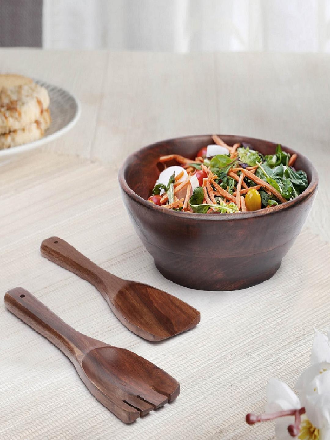 Buy URBAN CHEF Brown Wooden Salad Bowl With 2 Spatulas - Bowl for ...