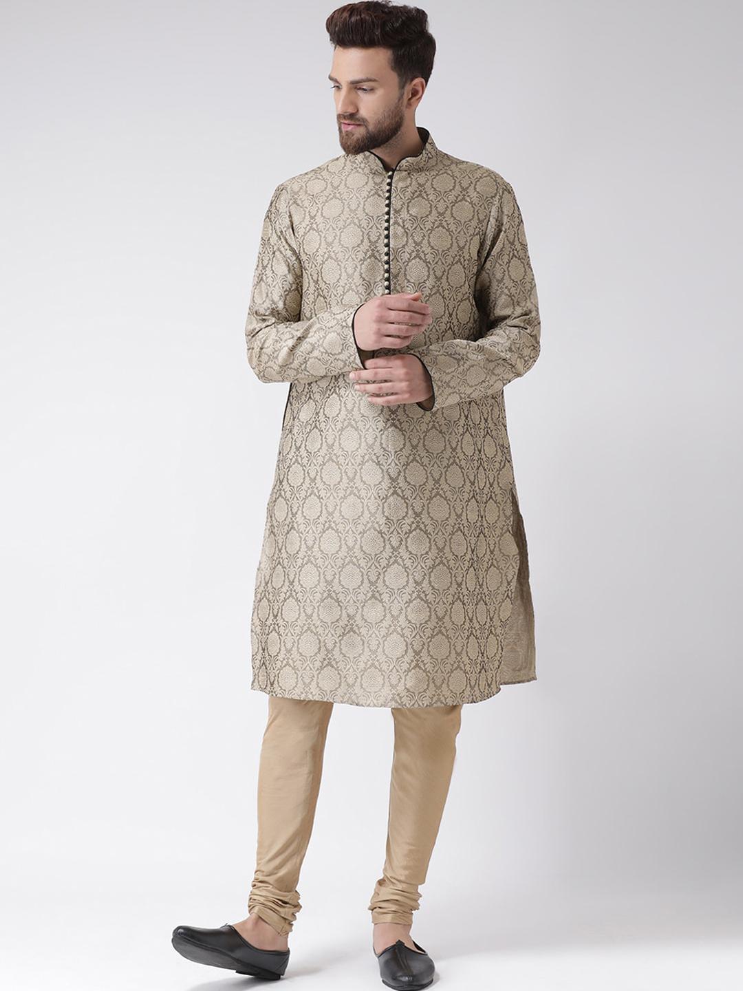 Buy Chitwan Mohan Men Khaki Self Design Regular Kurta With Churidar ...