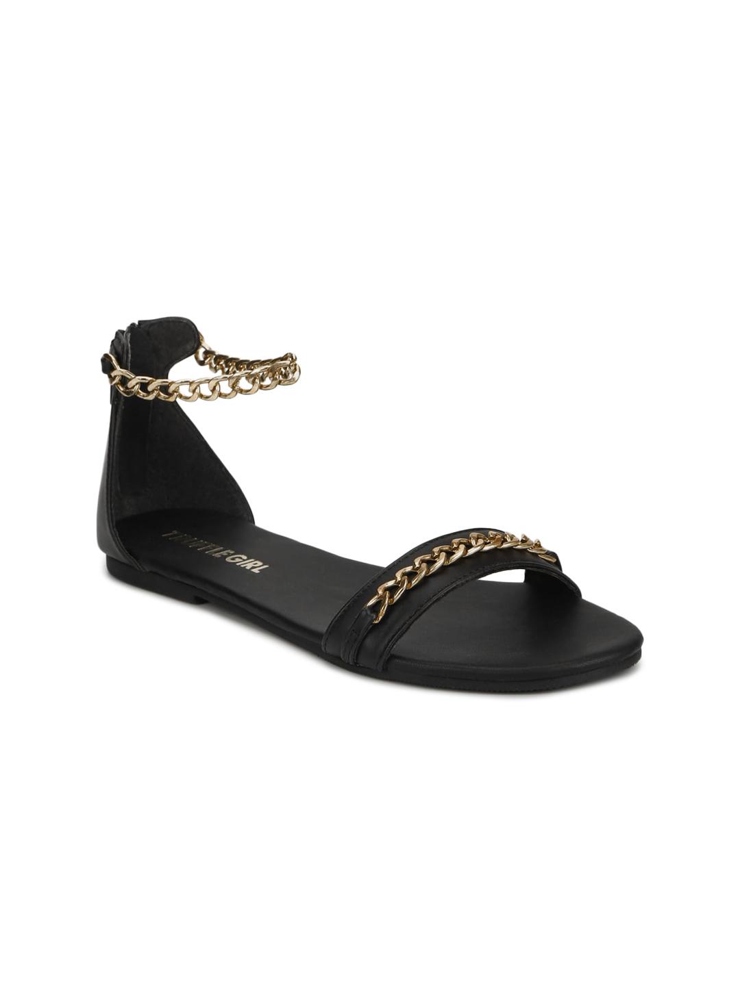 Buy Truffle Collection Women Black Open Toe Flats - Flats for Women ...