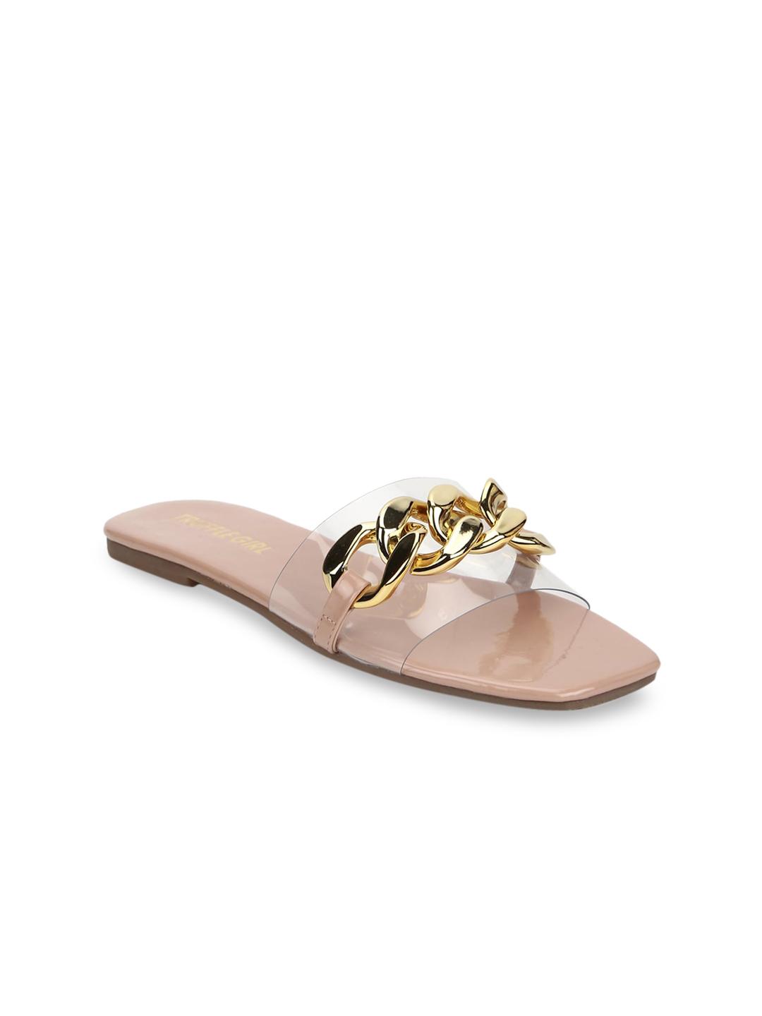 Buy Truffle Collection Women Nude Coloured Embellished Open Toe Flats ...