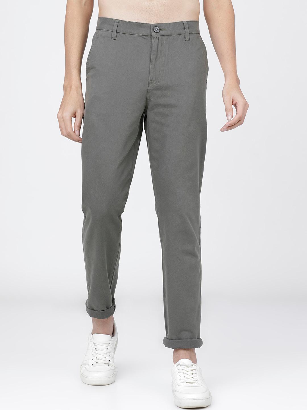 Buy KETCH Men Grey Slim Fit Easy Wash Cotton Trousers - Trousers for ...