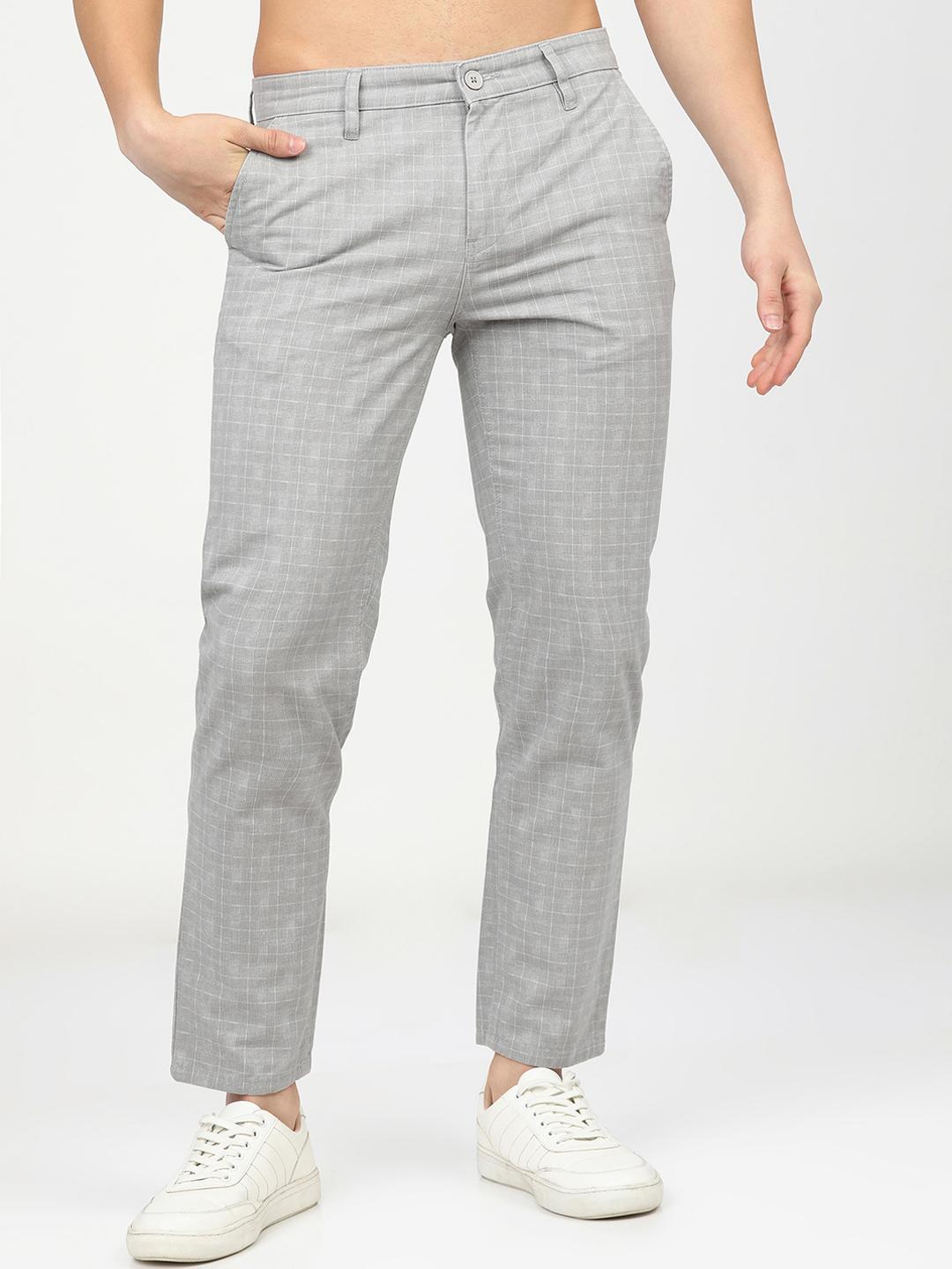Buy KETCH Men Grey Checked Slim Fit Easy Wash Cotton Trousers ...