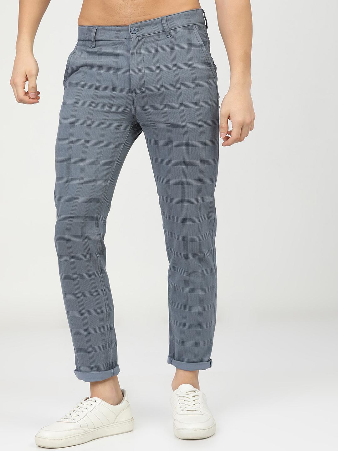 Buy KETCH Men Grey Checked Slim Fit Cotton Chinos - Trousers for Men ...