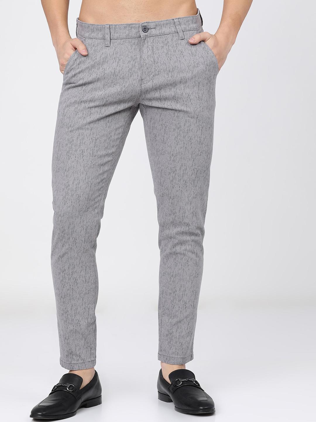 Buy HIGHLANDER Men Grey Textured Slim Fit Easy Wash Chinos Trousers ...
